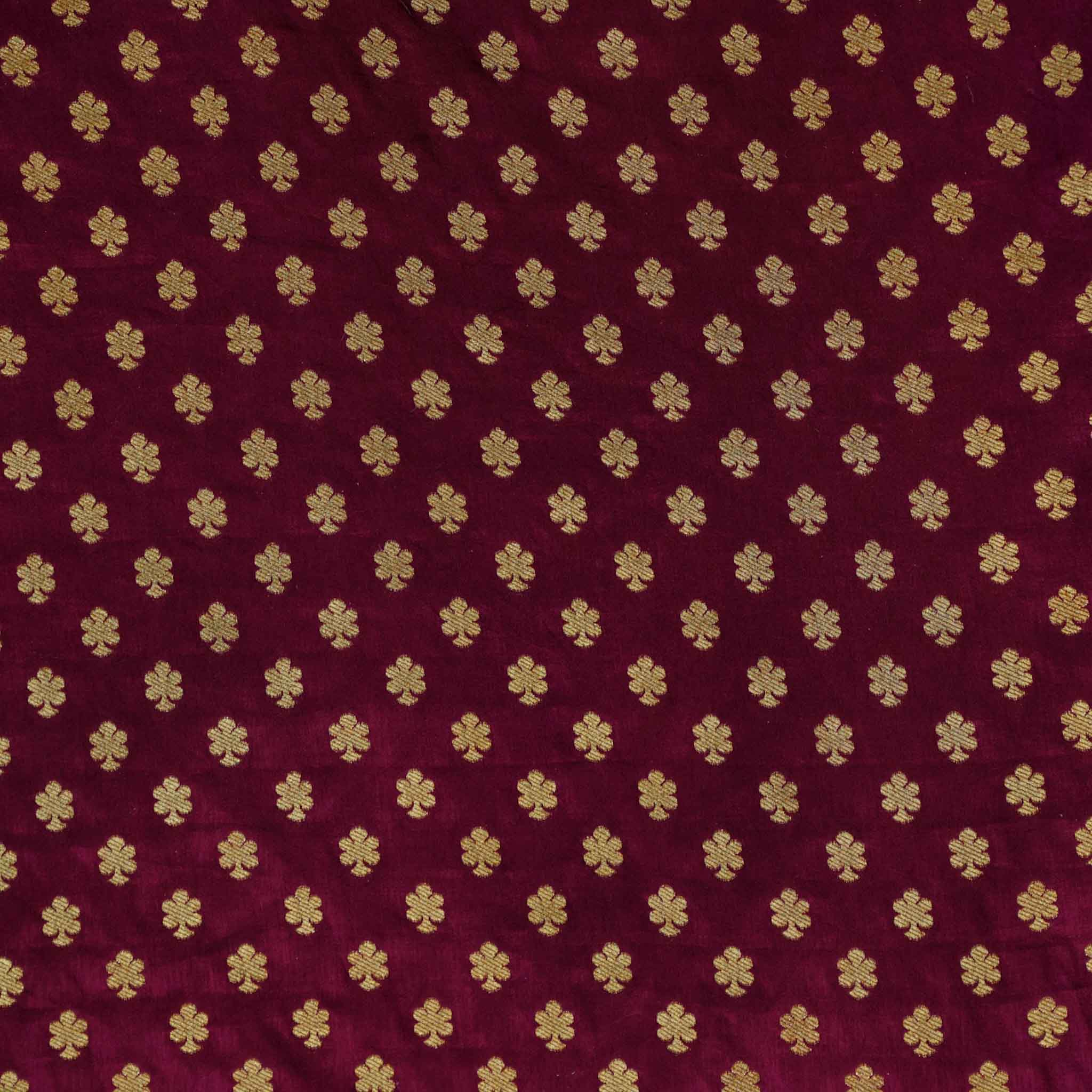 Brocade Maroon With Gold Flower Motifs Woven Fabric – Sanskruti