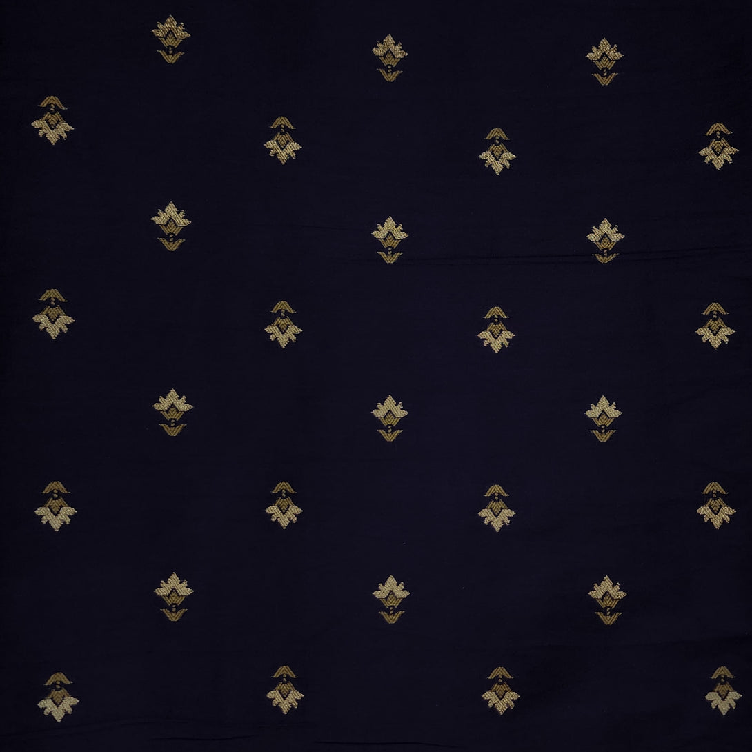 Brocade Navy Blue With Tiny Motifs Woven Fabric – Sanskruti