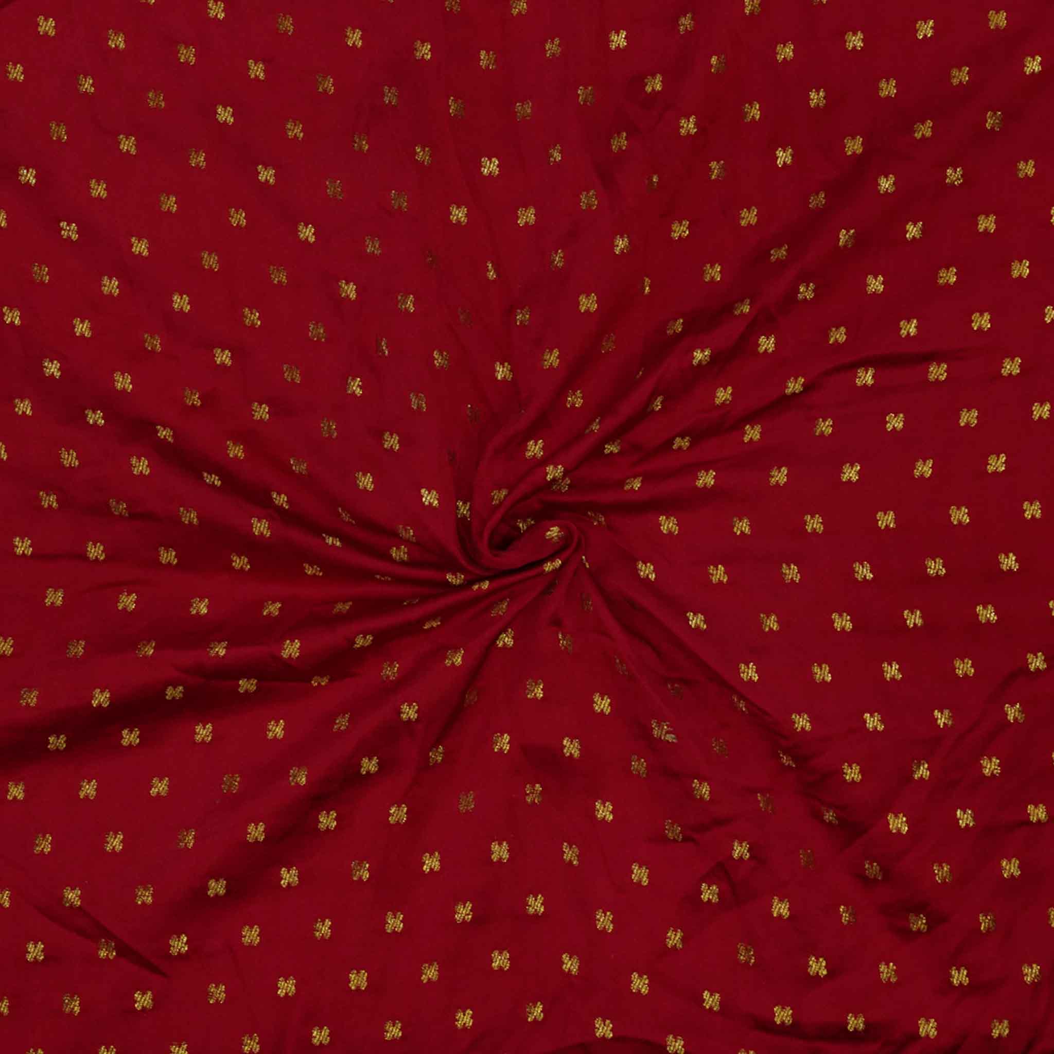 Brocade Red With Tiny Gold Flower Motifs Woven Fabric – Sanskruti