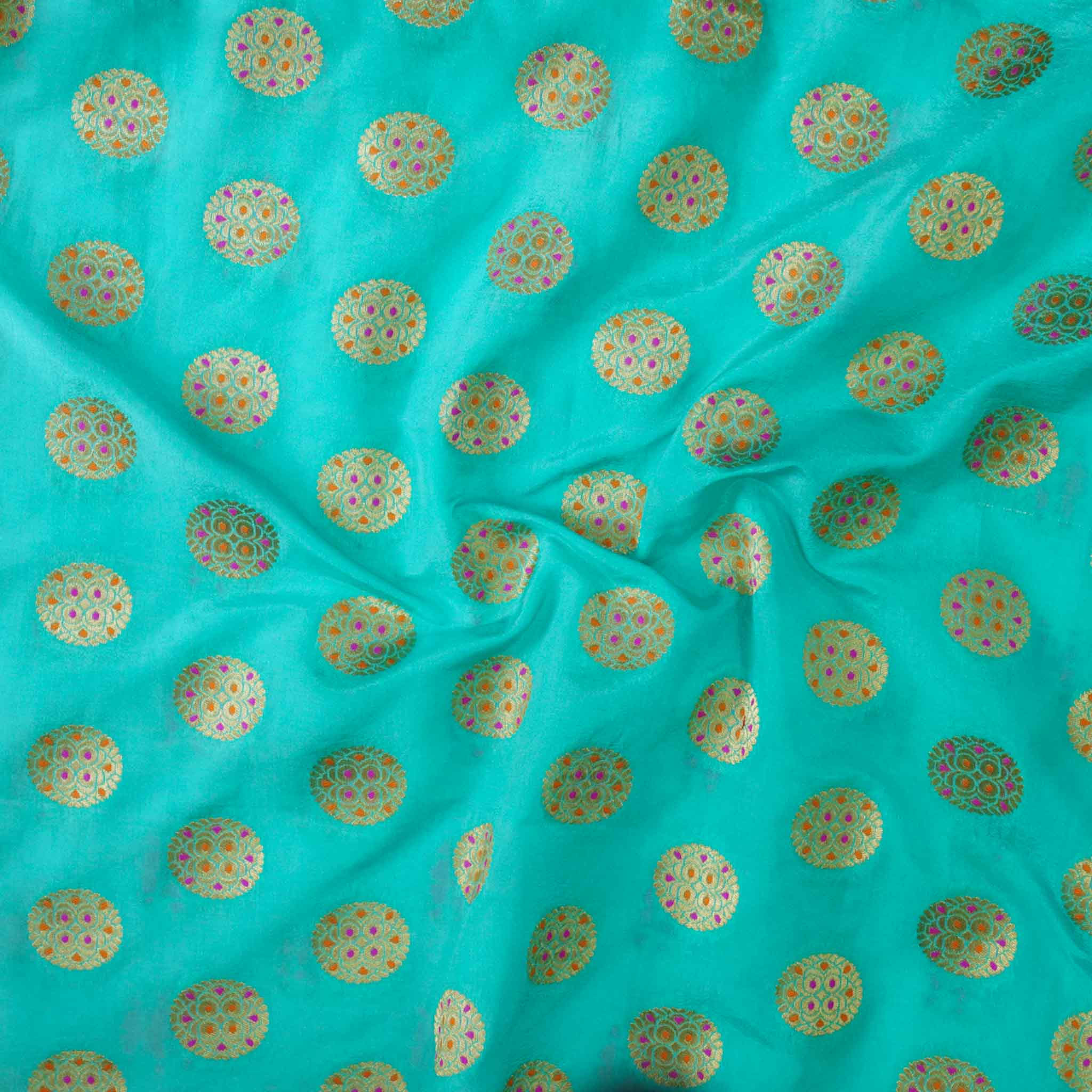 Brocade Sky Blue With Gold Chakra Woven Fabric – Sanskruti