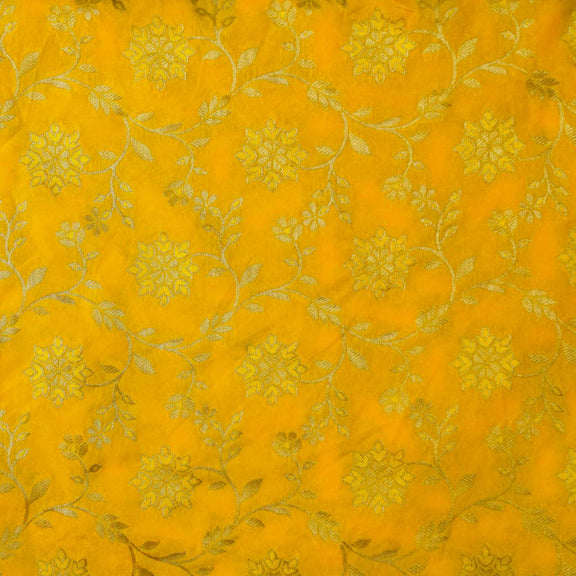 Brocade Yellow With Gold Jaal Hand Block Prnt Fabric – Sanskruti