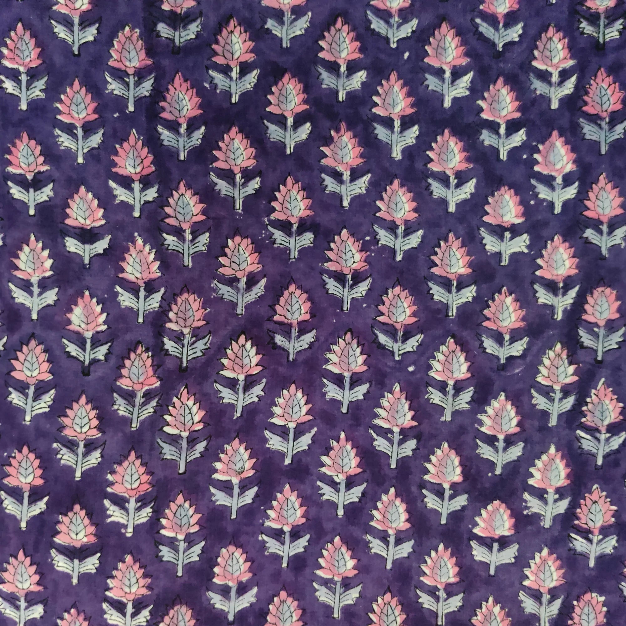 Pure Cotton Jaipuri Purple With Pink Flowers Hand Block Print Blouse P ...