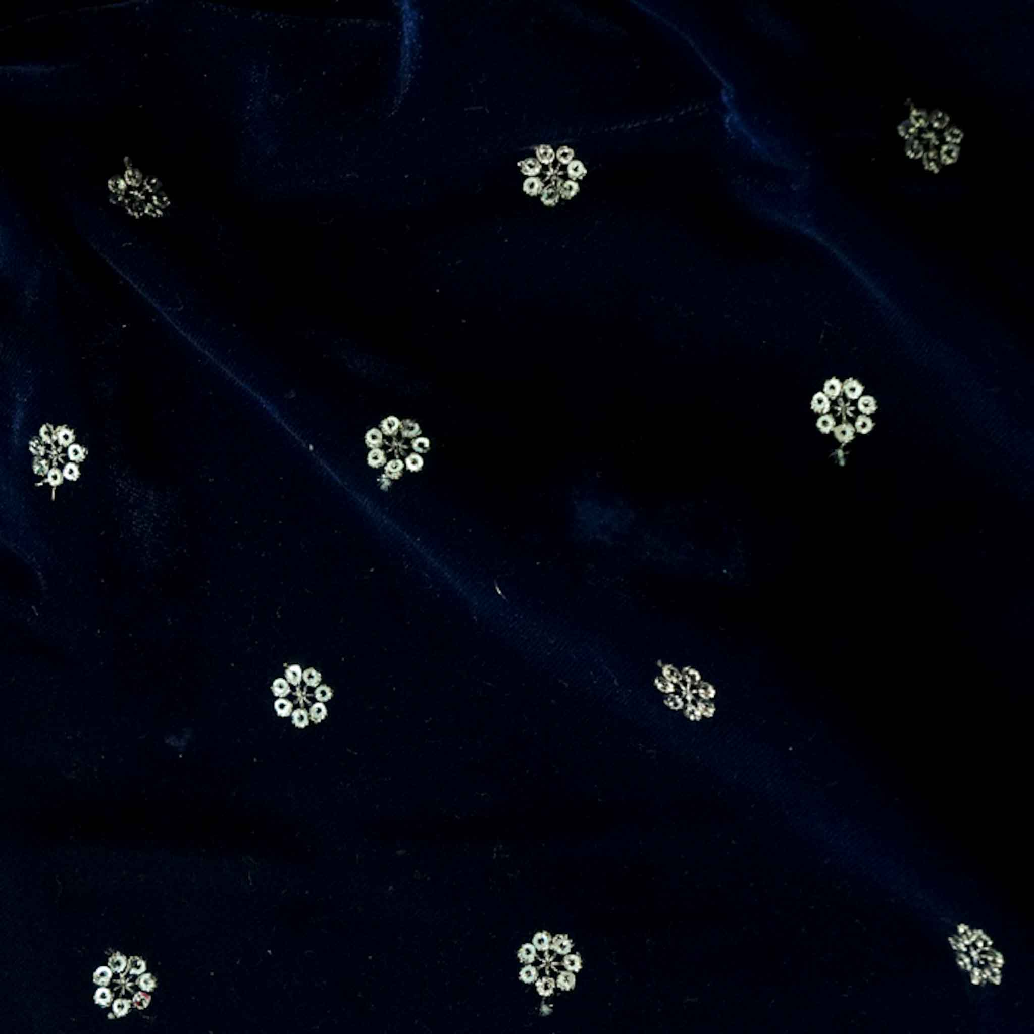 Deep Blue Royal Velvet With Zari Flower Embroidered Motifs – Sanskruti
