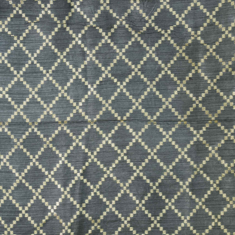 Dola Silk Grey With Zari Checks Fabric – Sanskruti