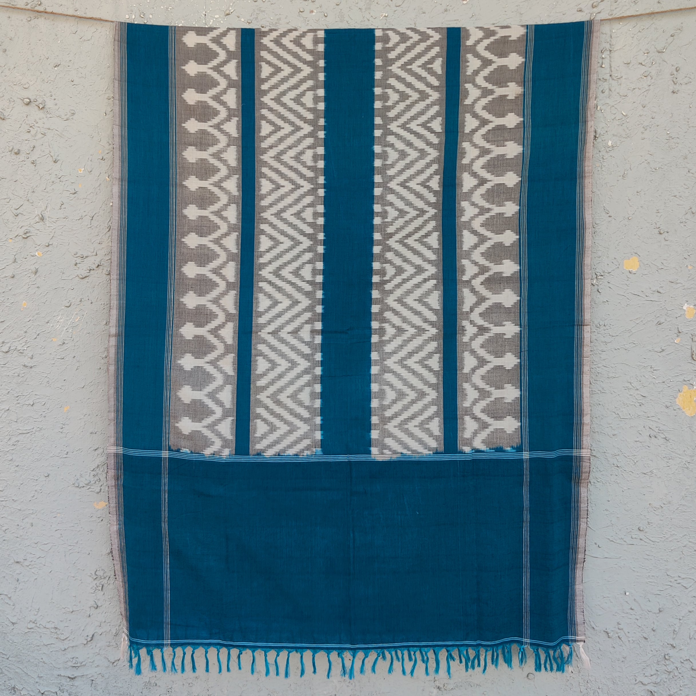 EKTA - Pure Cotton Grey Blue And Cream Ikkat Dupatta – Sanskruti