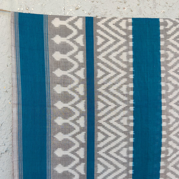EKTA - Pure Cotton Grey Blue And Cream Ikkat Dupatta – Sanskruti