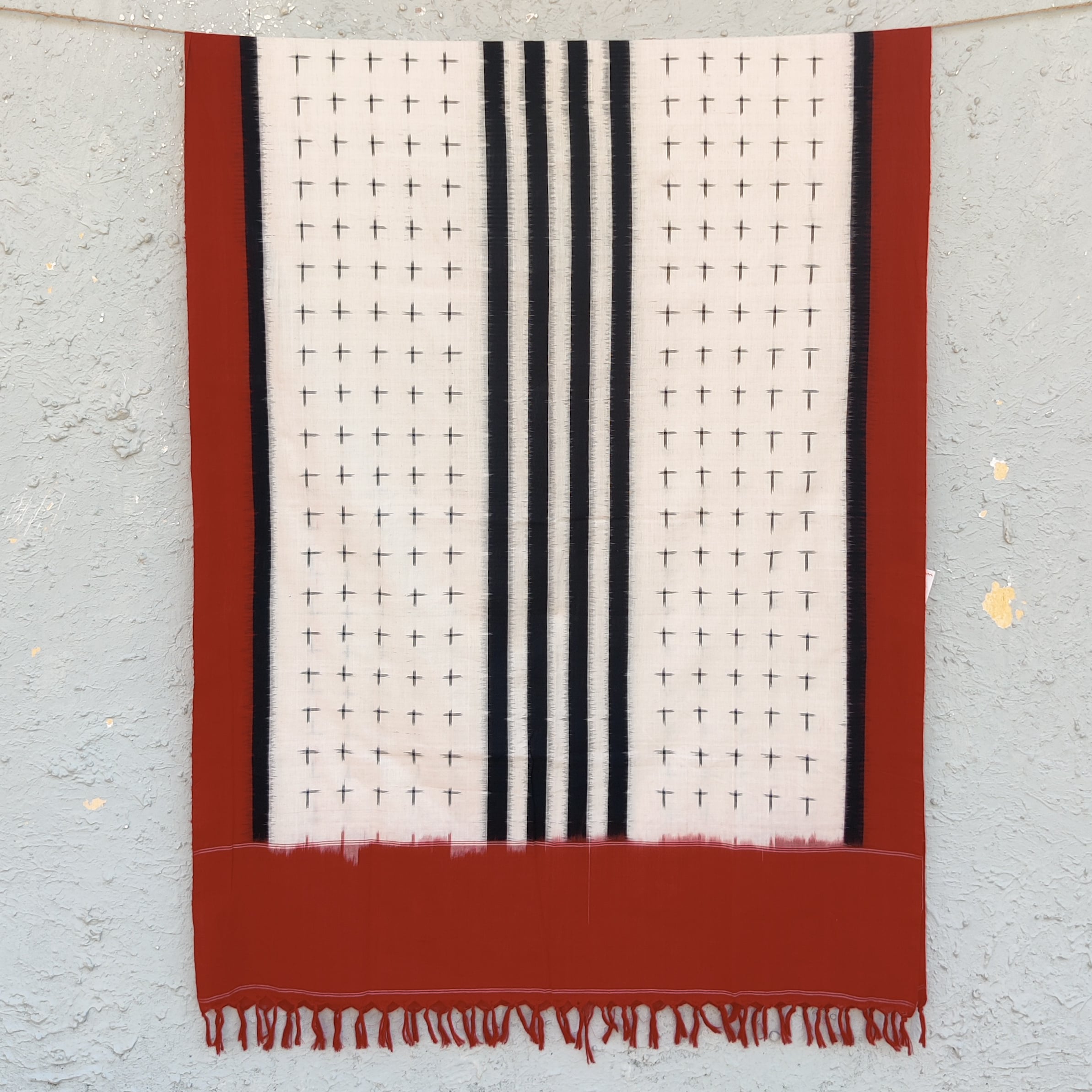 EKTA - Pure Cotton Maroon And Cream Ikkat Dupatta – Sanskruti