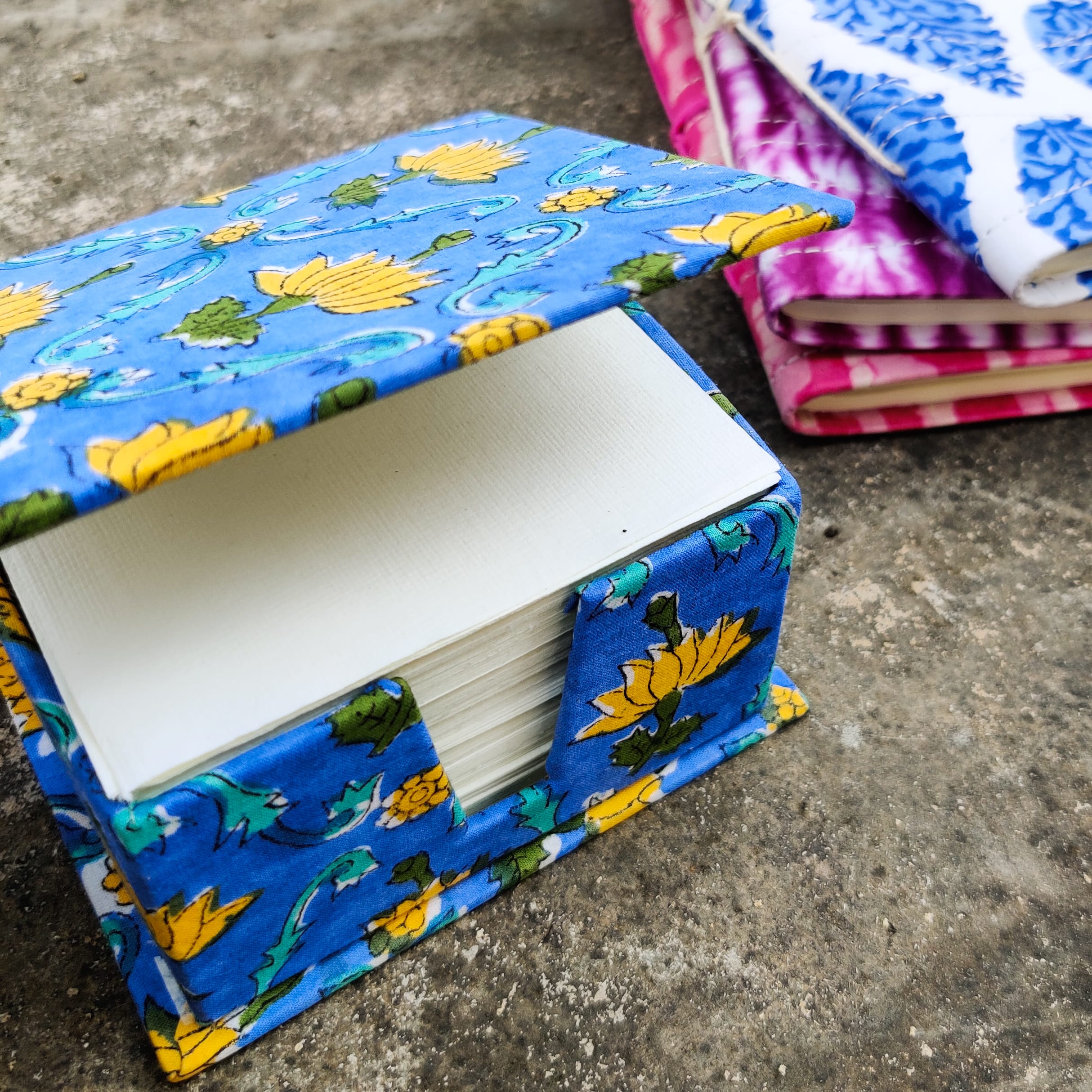 Handmade Upcycled Blue And Yellow Jaipuri Slip Box – Sanskruti