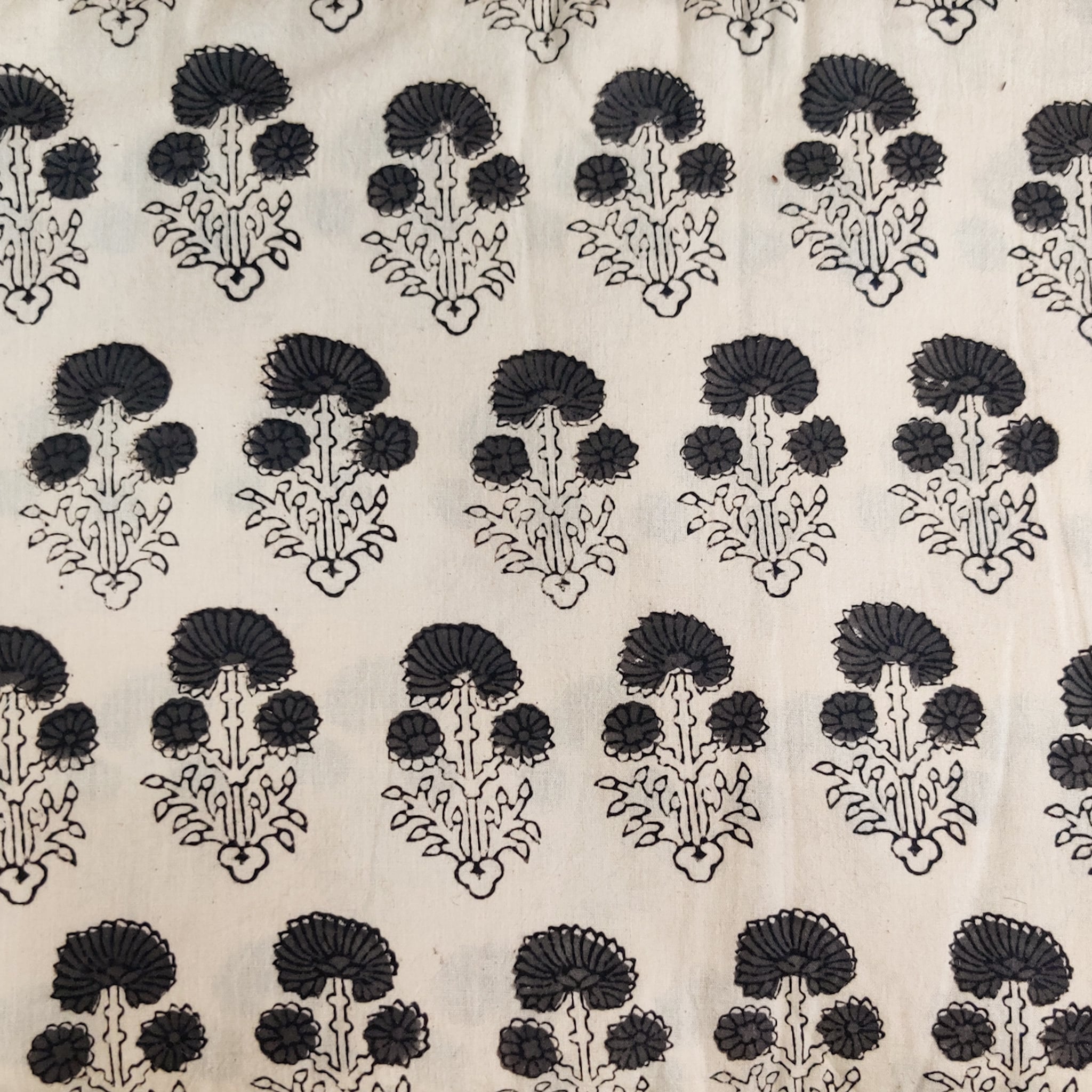 Pure Cotton Ajrak Cream With Grey Ajrak Motif Hand Block Printed Fabri ...