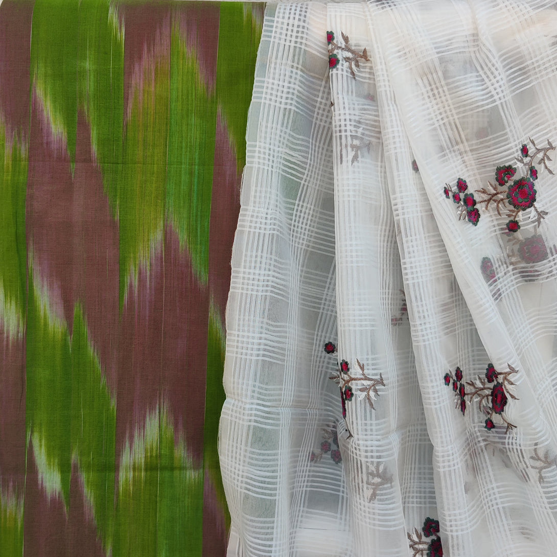 MEERA - Pure Cotton Handloom Top Fabric With Embroidered Organza Dupat ...