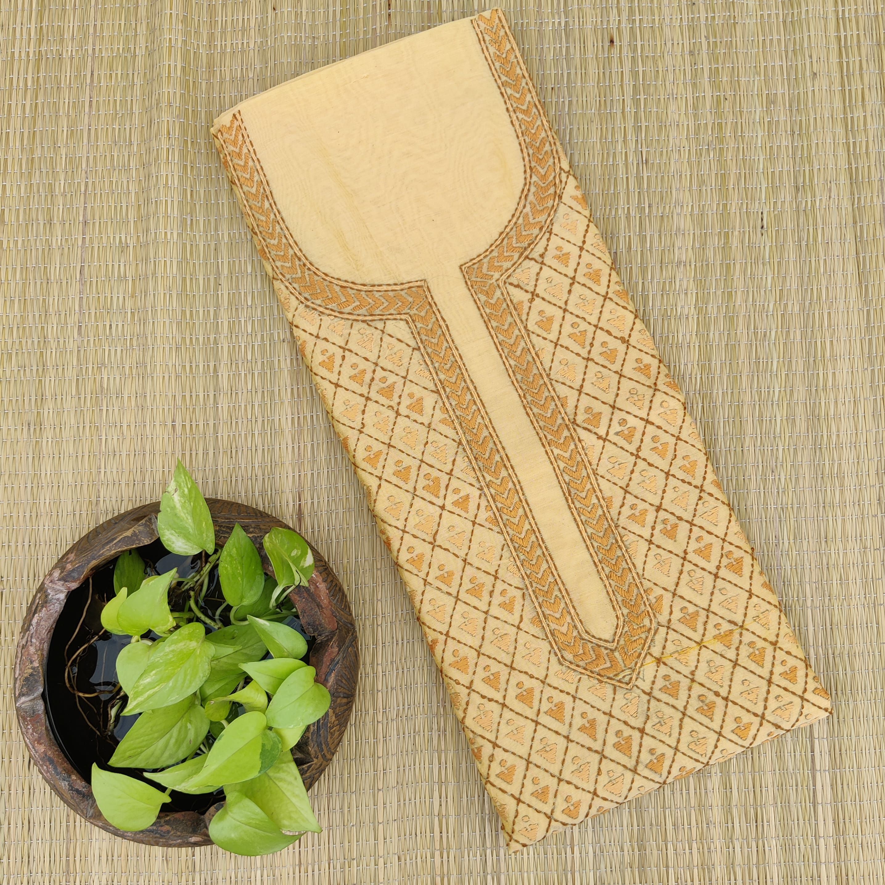 KASTURI - Pre Designed Cotton Silk Mustard All Over Embroidery Kaatha ...