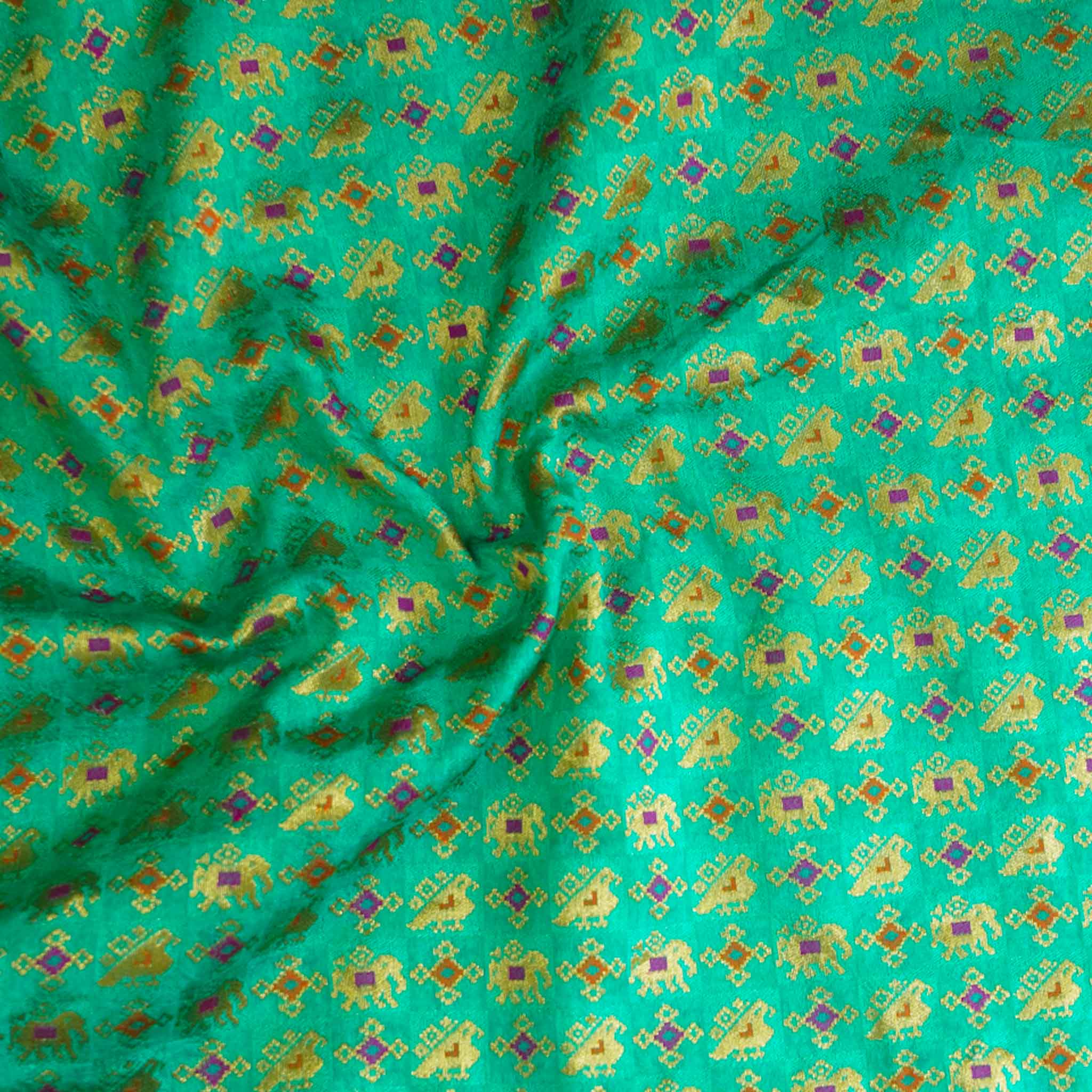 Light Blue Brocade With Gold Pink And Orange Patola Bird And Elephant ...