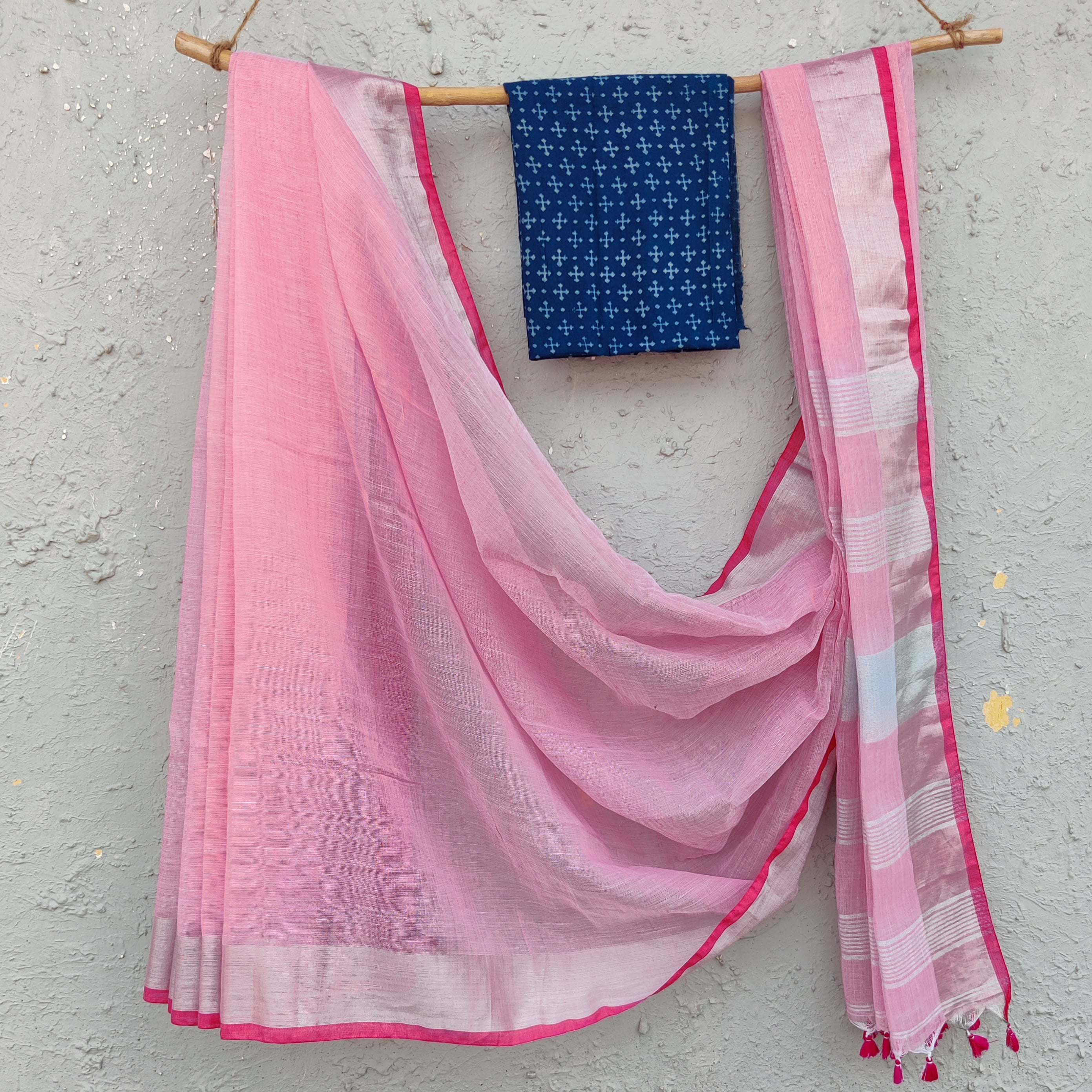 Linen Queen - Baby Pink Linen Saree – Sanskruti