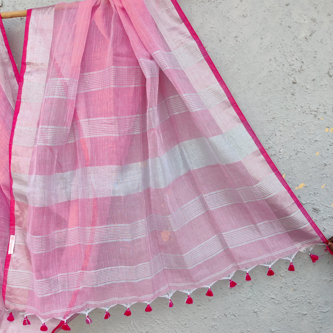 Linen Queen - Baby Pink Linen Saree – Sanskruti