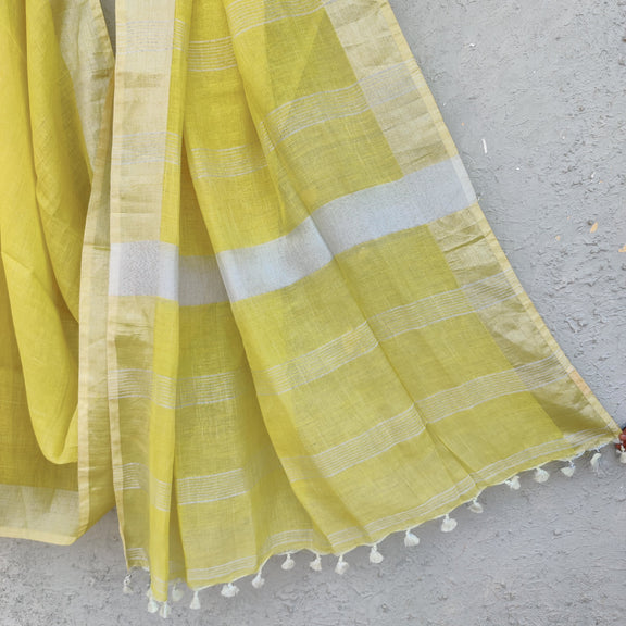 Linen Queen - Pastel Yellow Linen Saree – Sanskruti