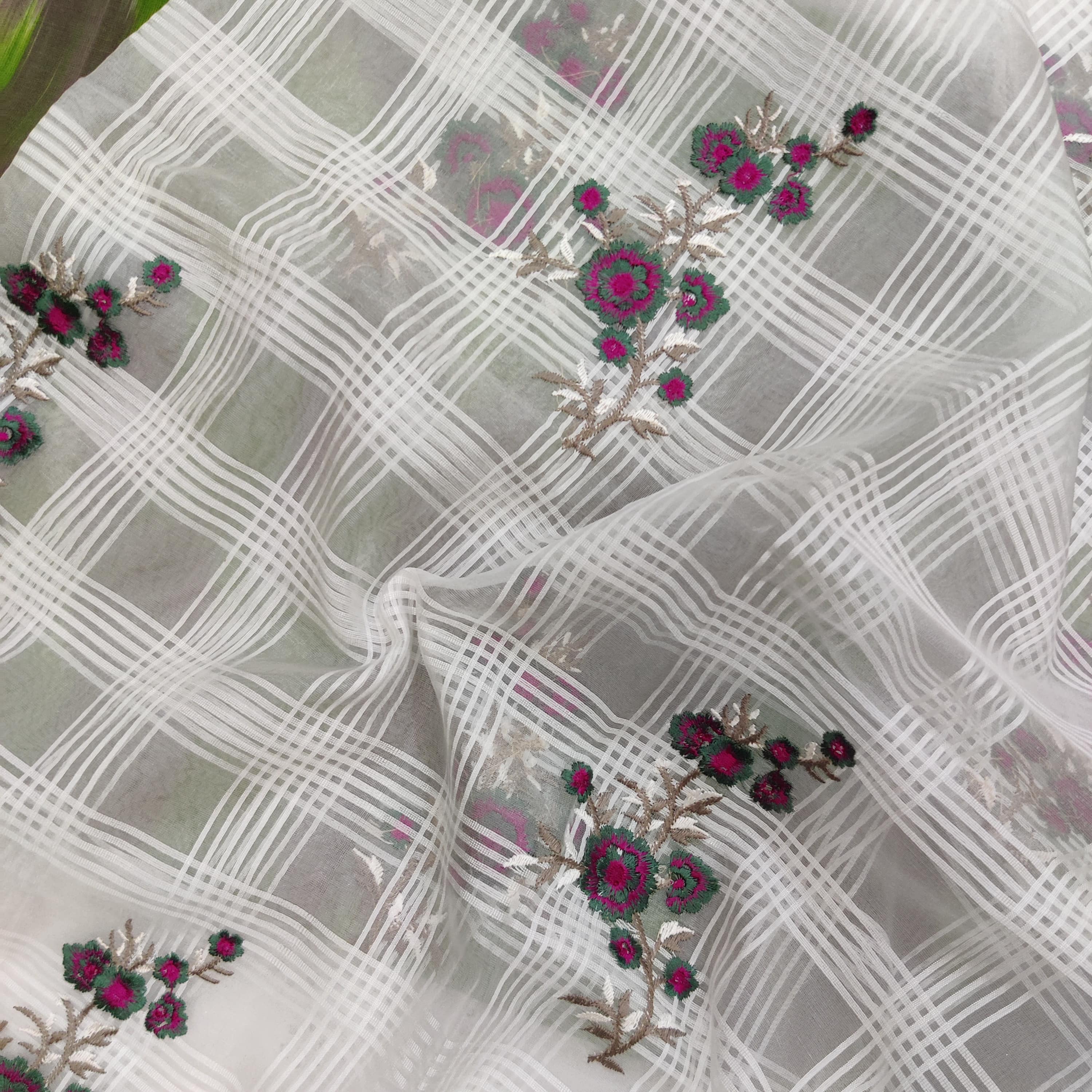MEERA - Pure Cotton Handloom Top Fabric With Embroidered Organza Dupat ...