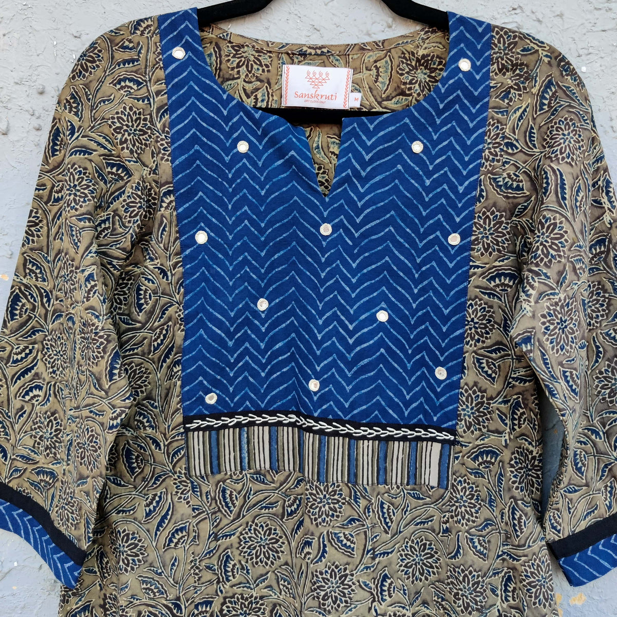 MRIGANAINY - Pure Cotton Ajrak Kurta With Indigo Yoke Hand Block Print ...