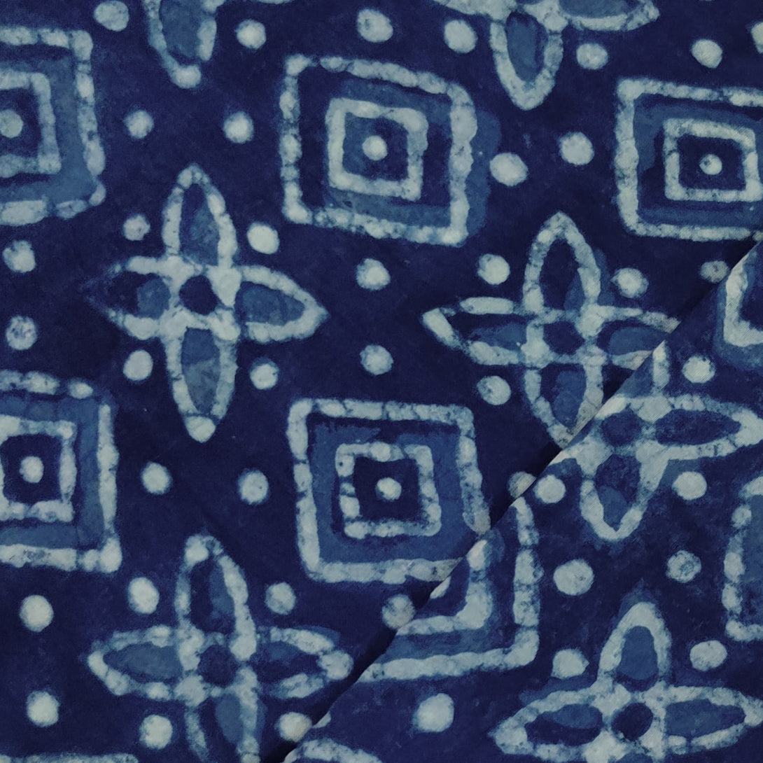 Modal Cotton Indigo With Tribal Motifs Hand Block Print Fabric – Sanskruti