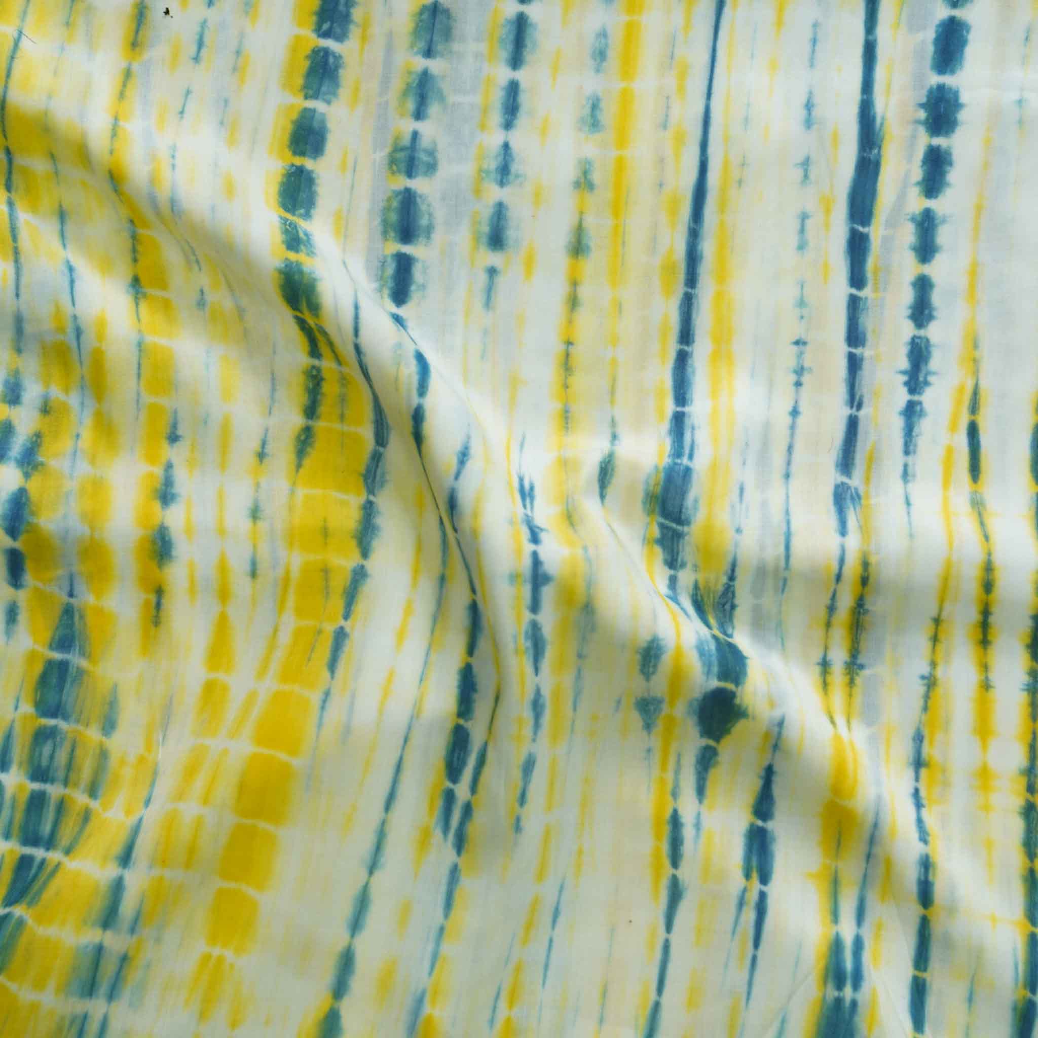 Modal Cotton Shibori Shades Of Blue And Yellow Hand Made Fabric – Sanskruti