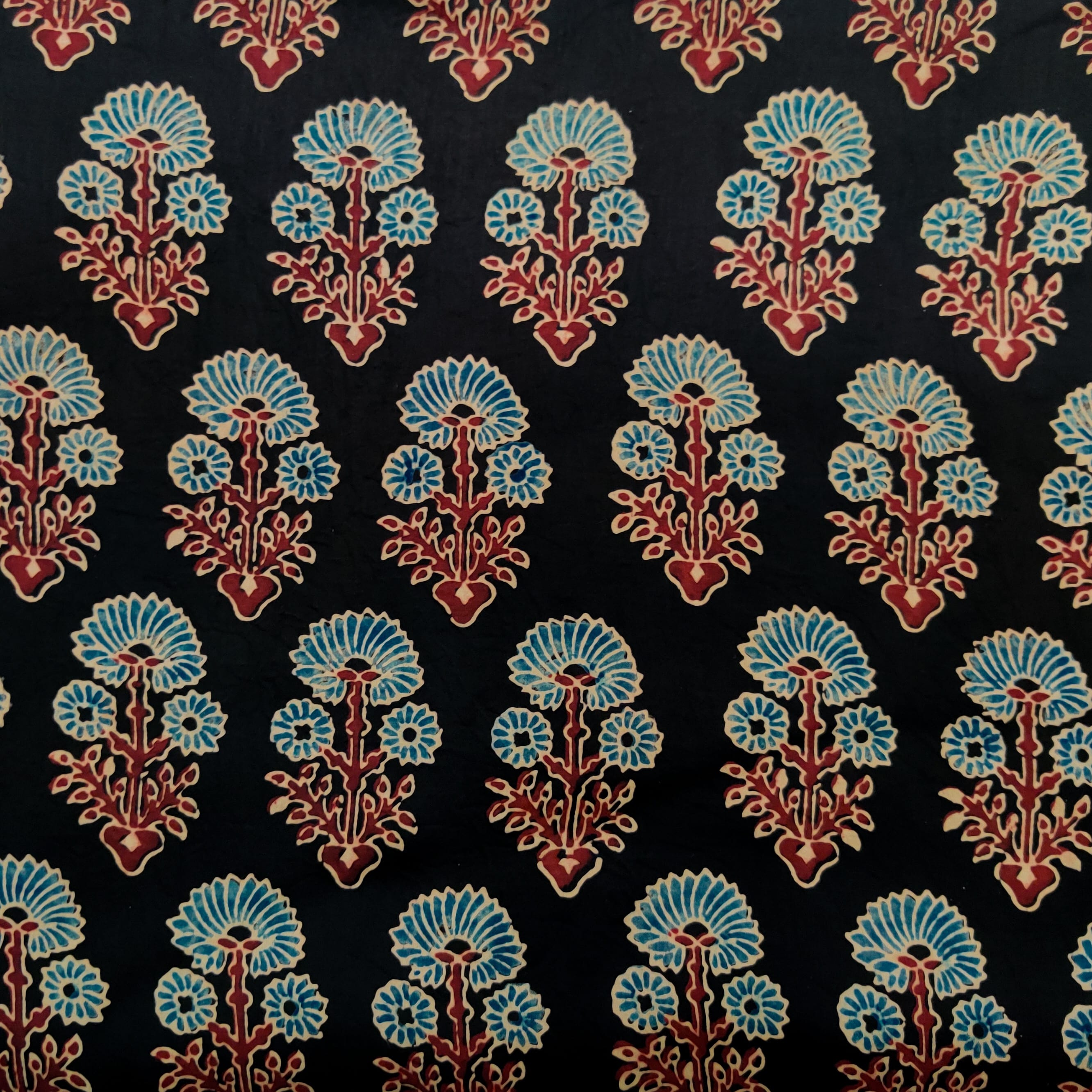 Modal Silk Ajrak Black With Ajrak Motif Hand Block Print Fabric – Sanskruti