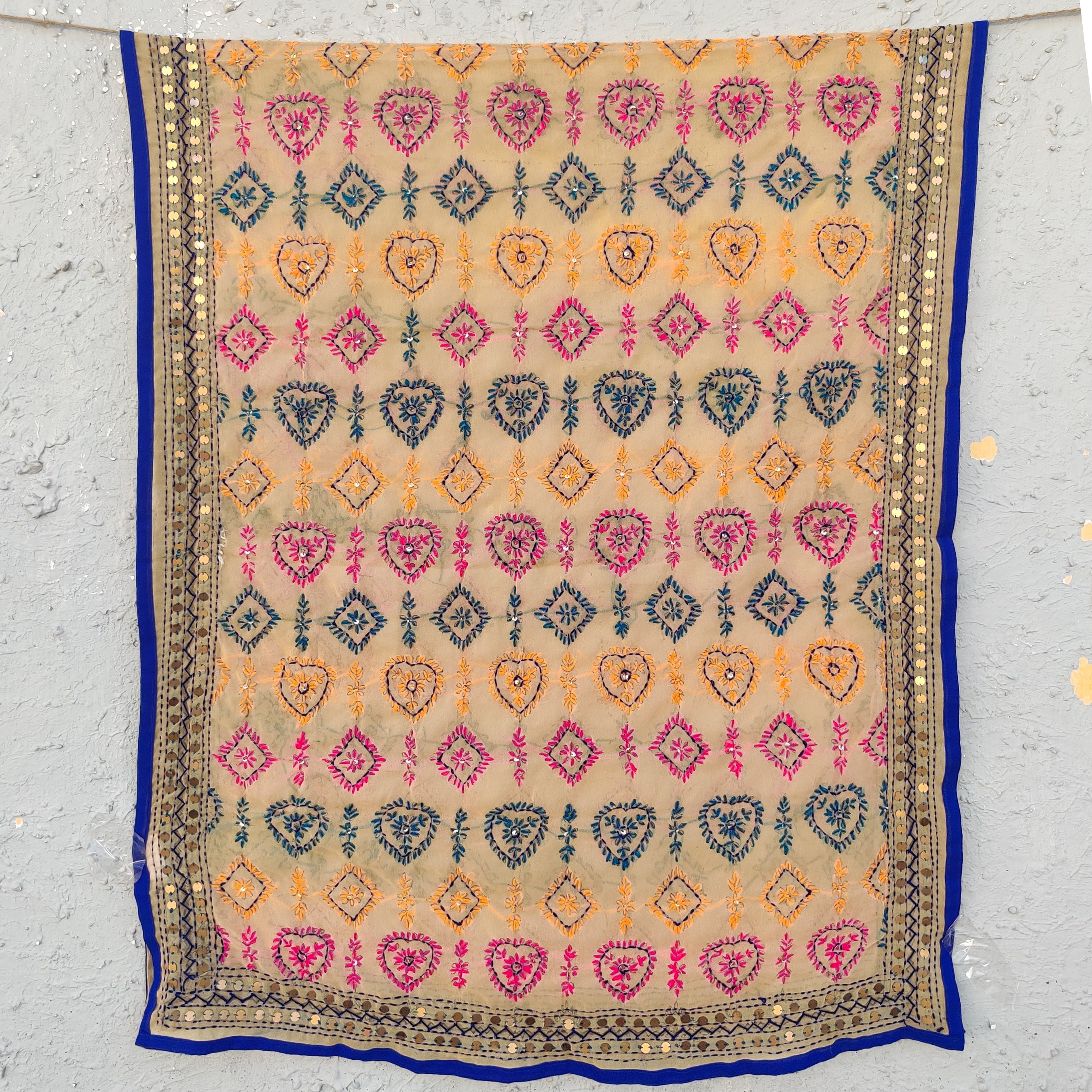 PHULKARI - Georgette Hand Work Phulkari Punjabi Dupatta Cream – Sanskruti