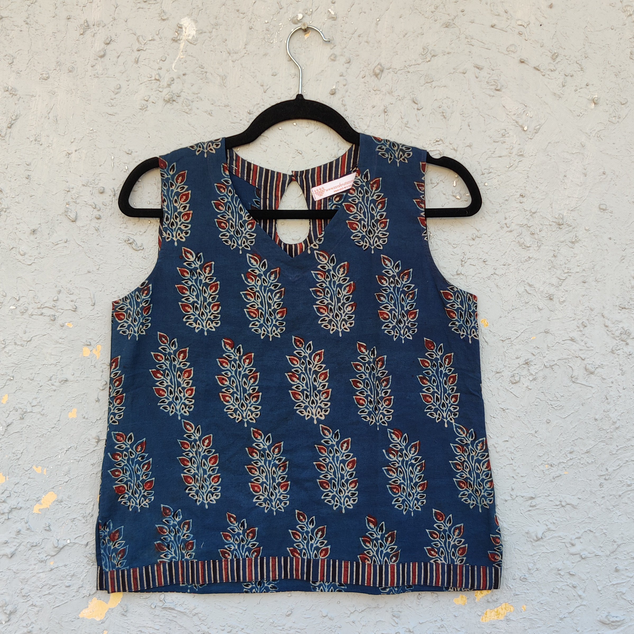 PUSHPA-Pure Cotton Ajrak Everyday Wear Top – Sanskruti