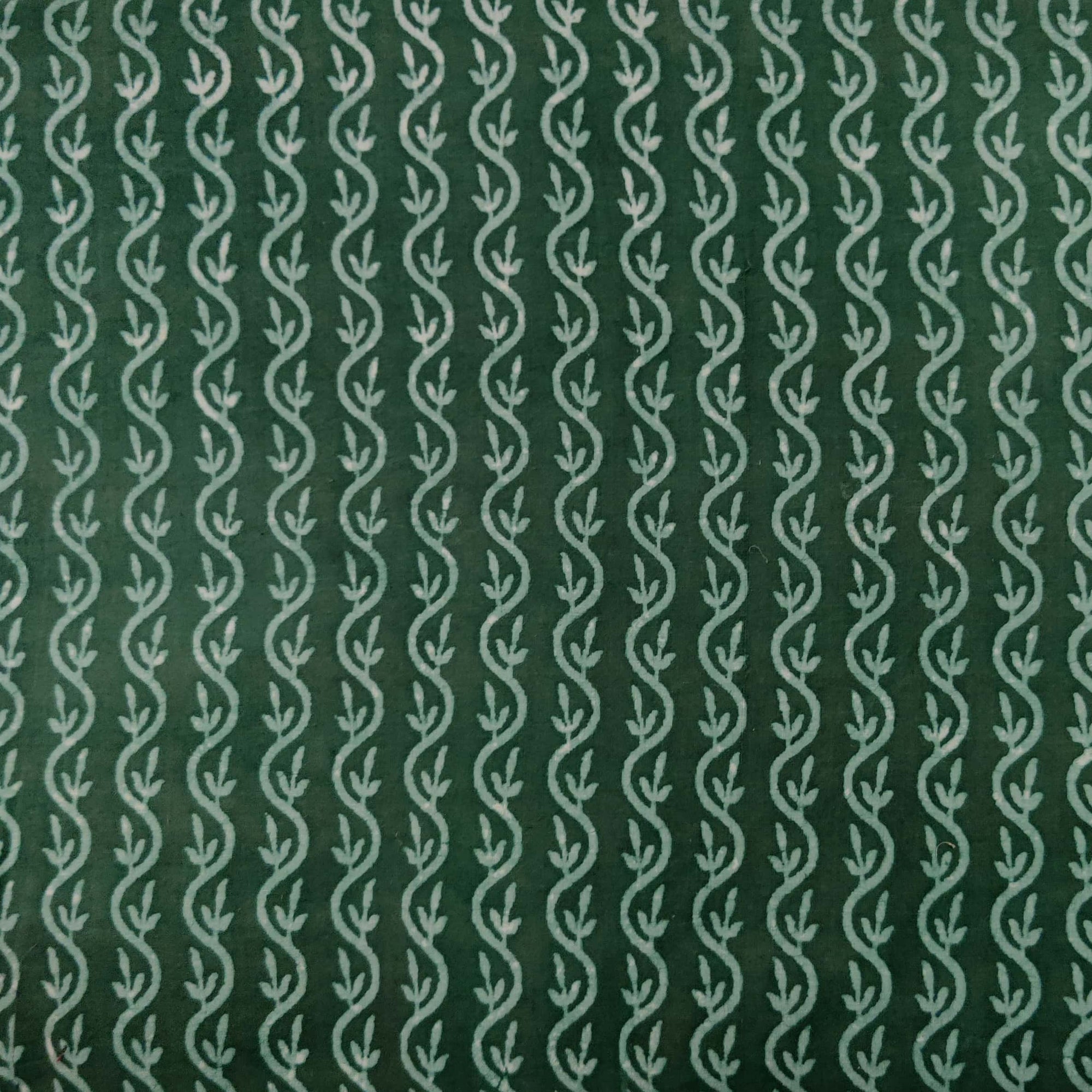 Pre-Cut 1.5 Meters Pure Cotton Dabu Green With Cream Curvy Deep Stripe ...