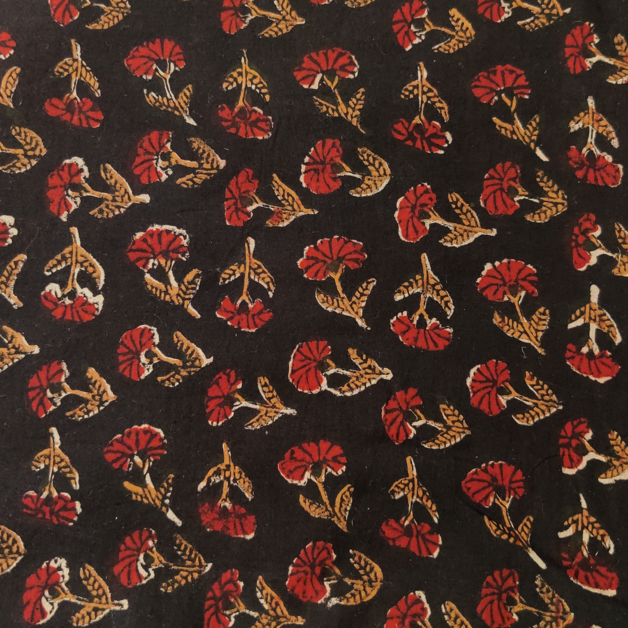 Pre-Cut 1.65 Meters Pure Cotton Bagru Dull Black With Scattered Flower ...