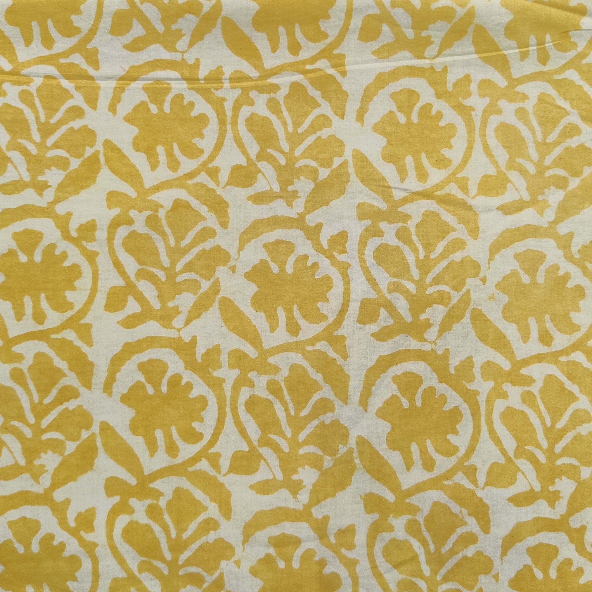 Pre-Cut 1.95 Meters Pure Cotton Dabu Light Mustard With Yellow Creeper ...