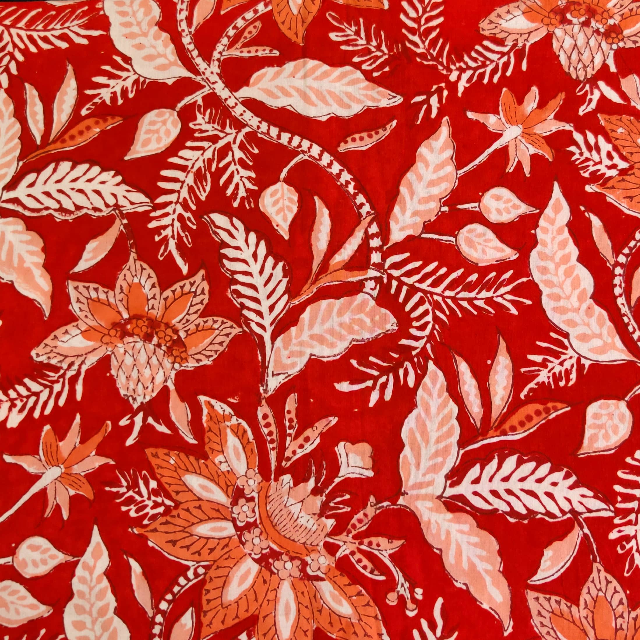 Pure Cotton Jaipuri Red With Light Orange And White Jaal Hand Block Pr ...