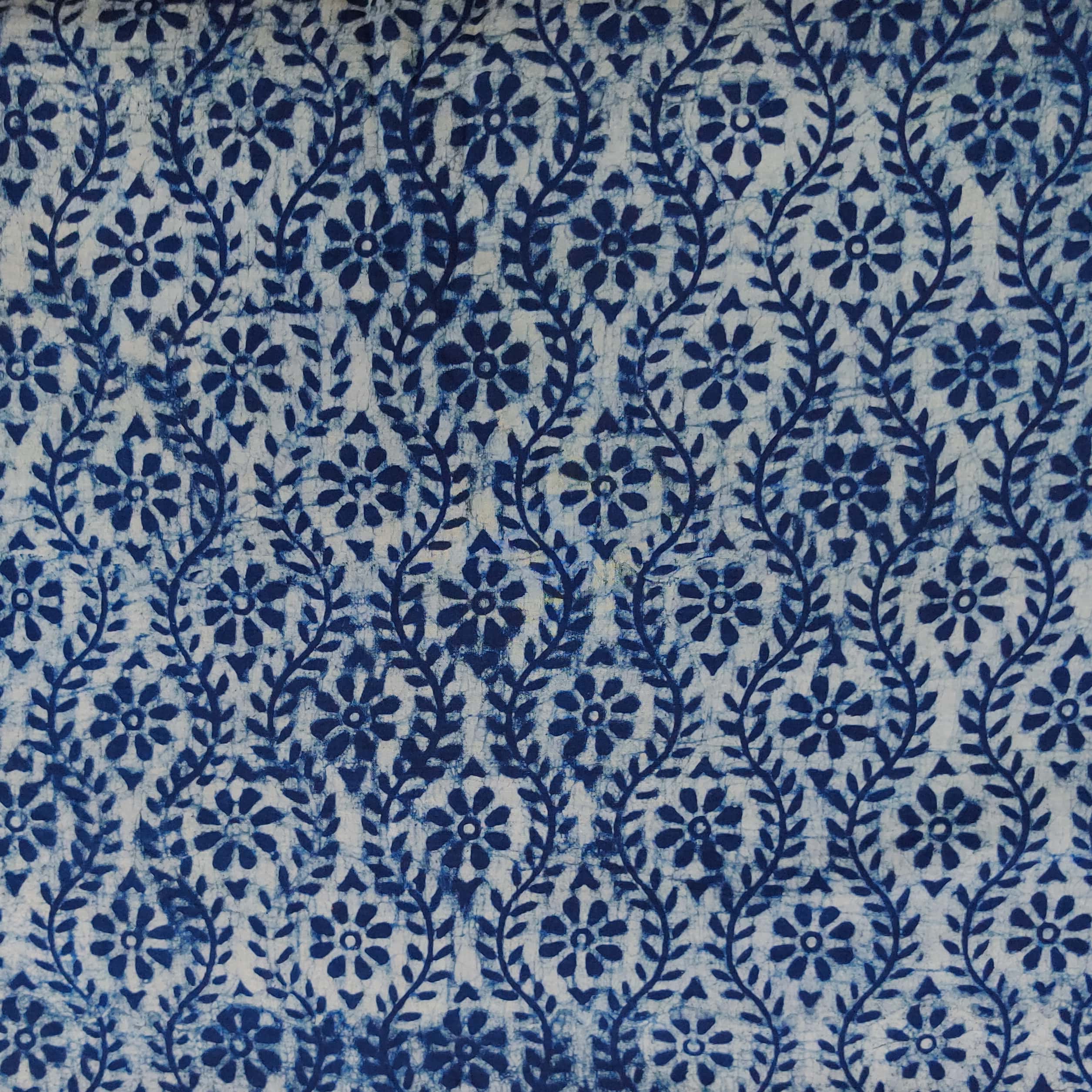 Pure Coton Special Akola Light Indigo With Creeper Hand Block Print Fa ...
