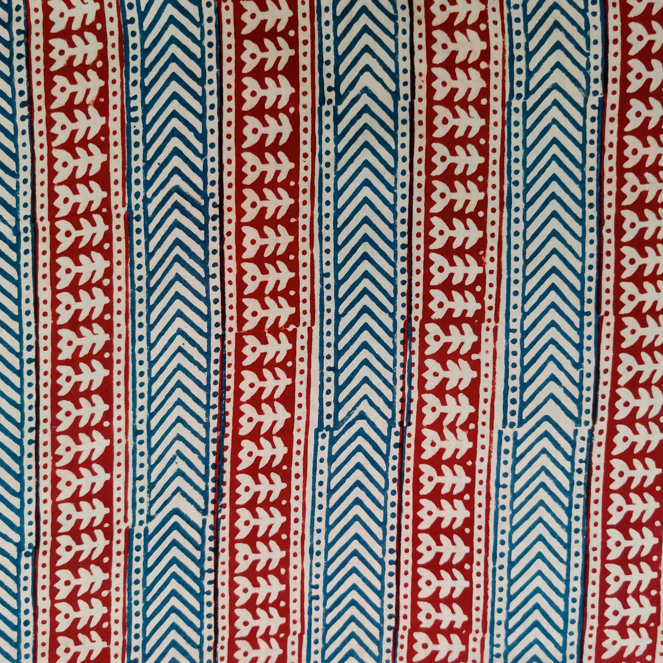 Pure Cott Dabu With Red And Blue Arrow Heads And Flowers Hand Block Pr ...
