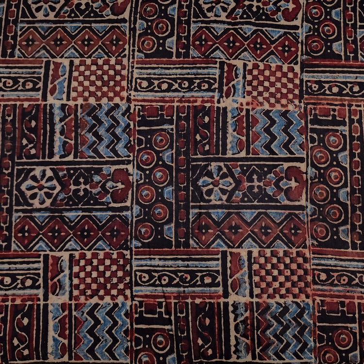 Pure Cotton Ajrak Black With Rectangle All Over Pattern Tiles Hand Blo ...