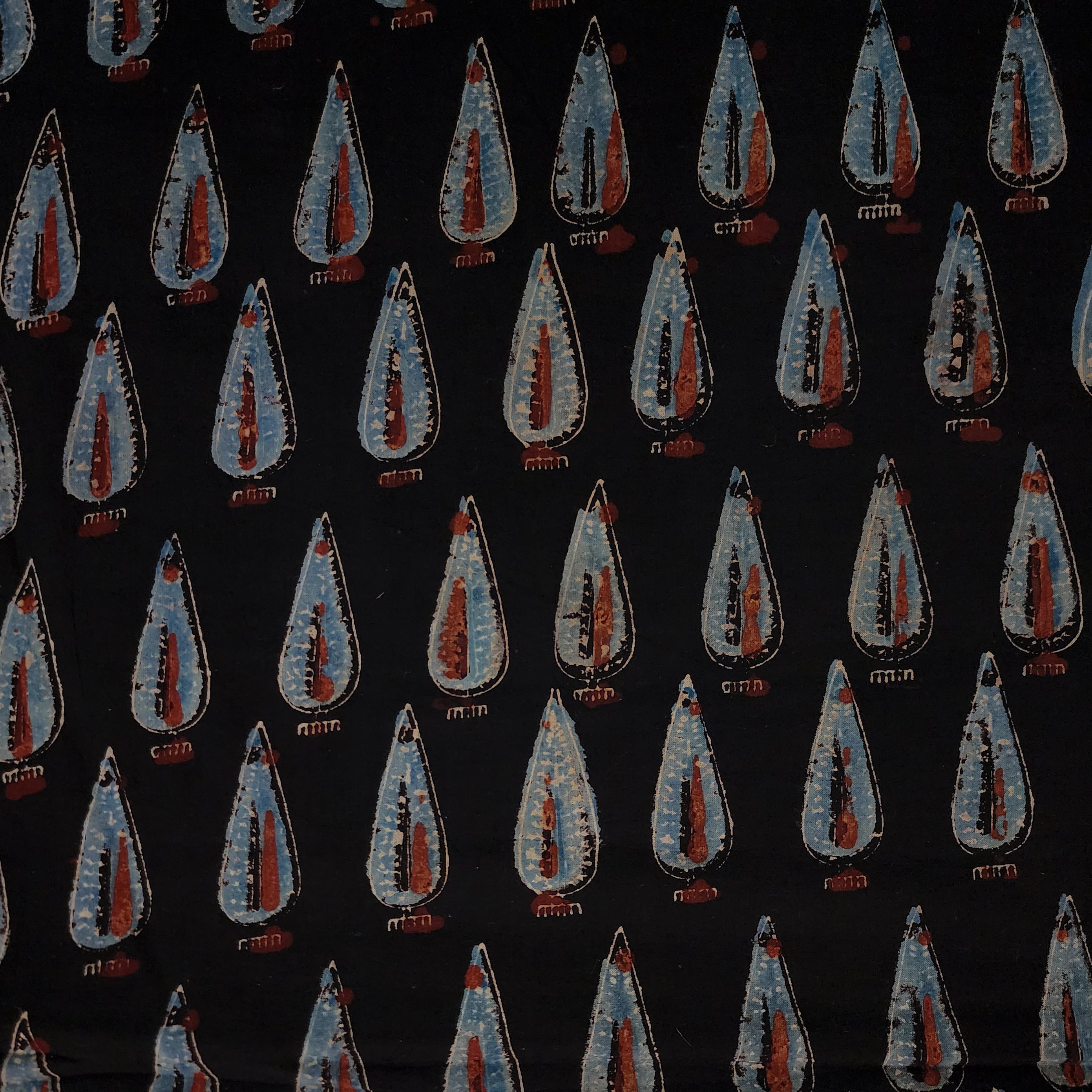 Pure Cotton Ajrak Black With Small Cypress Motifs Hand Block Print Fab ...