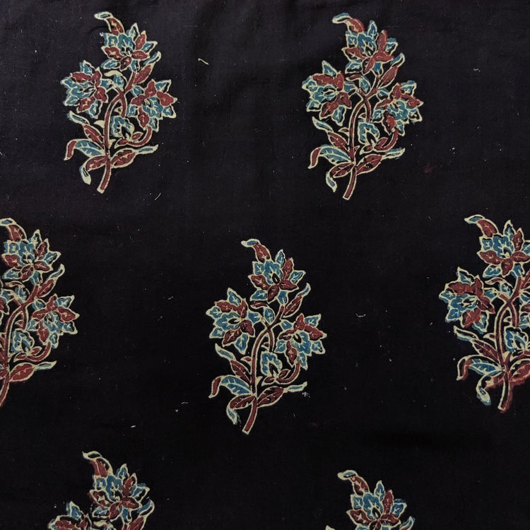 Pure Cotton Ajrak Black With Spaced Out Floral Motifs Hand Block Print ...