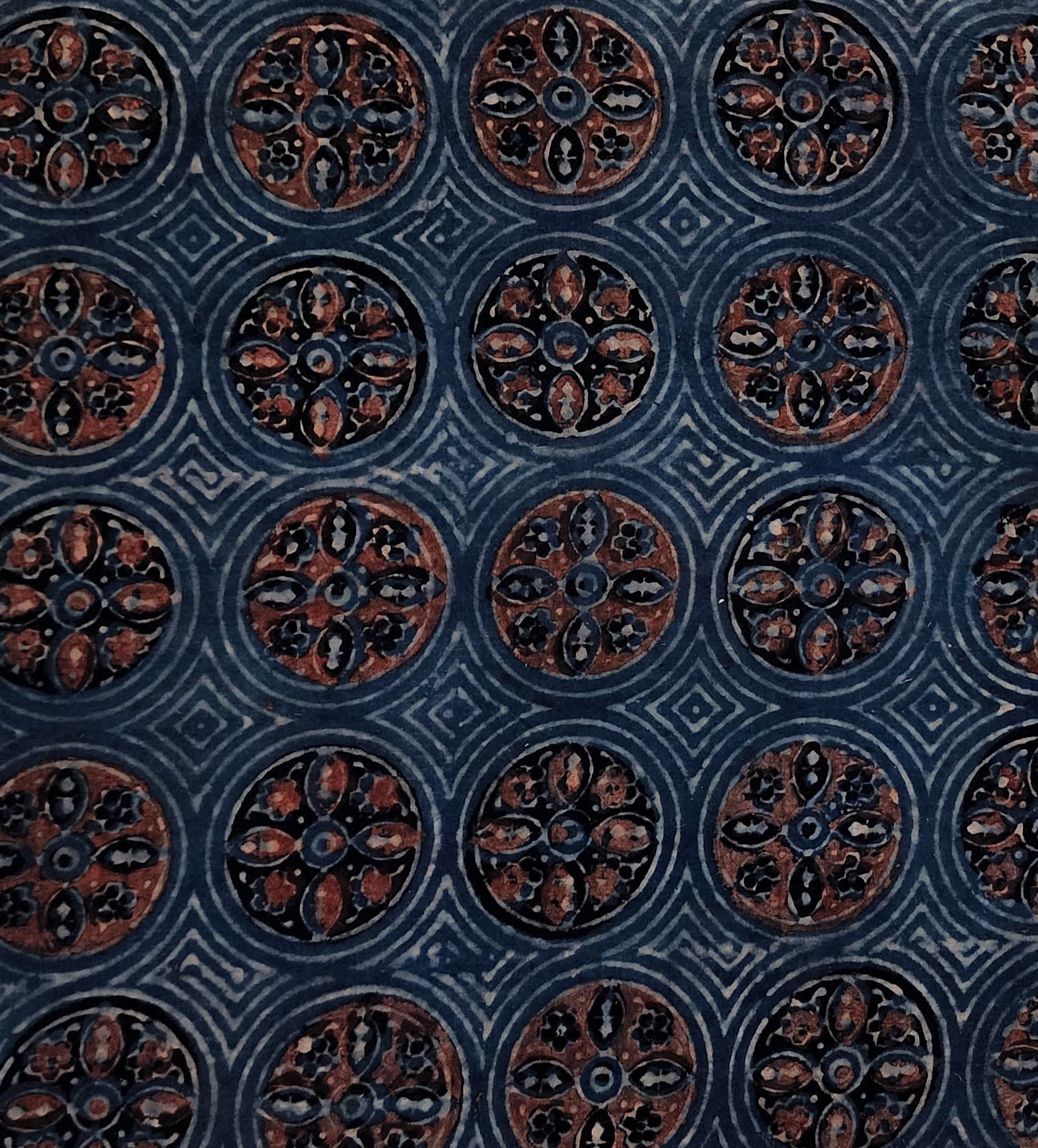 Pure Cotton Ajrak Blue With All Over Chakra Pattern Hand Block Print F – Sanskruti