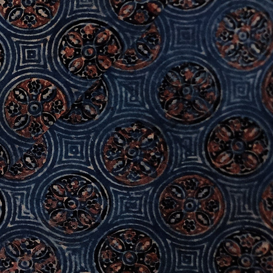 Pure Cotton Ajrak Blue With All Over Chakra Pattern Hand Block Print F – Sanskruti
