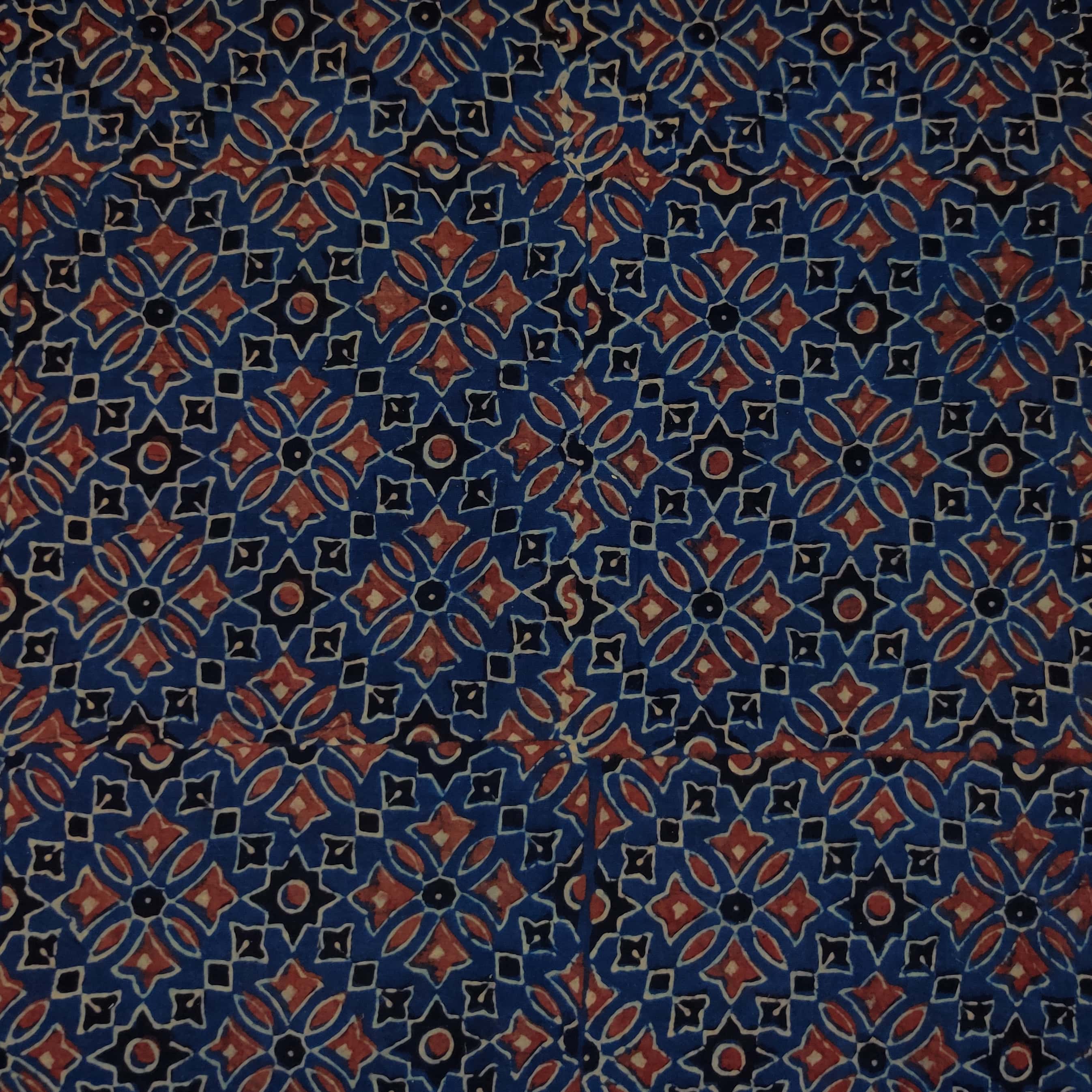 Pure Cotton Ajrak Blue With All Over Geometric Pattern Maroon And Blac ...