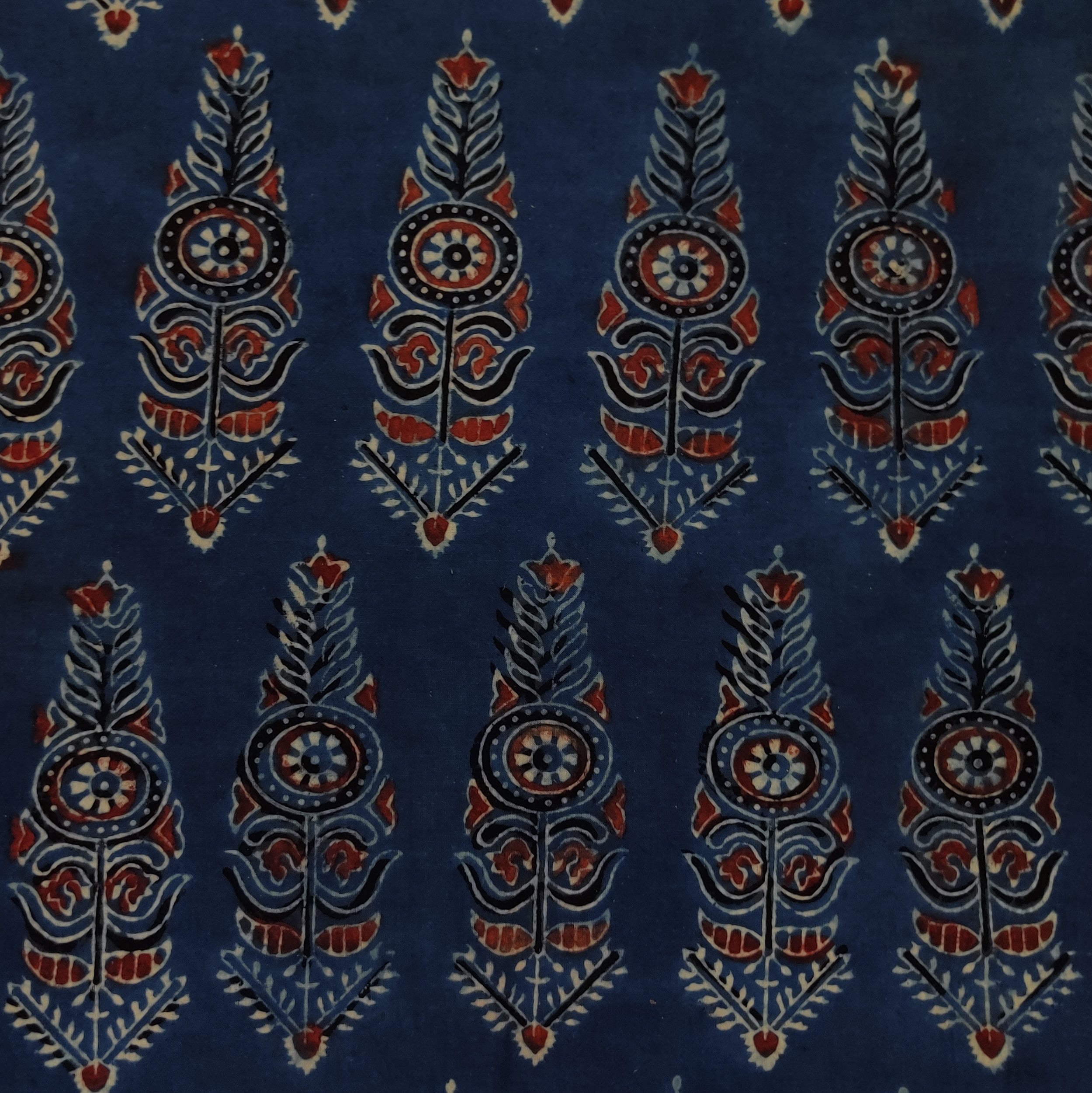 Pre-cut 1.80 Meter Pure Cotton Ajrak Blue With Rust And Black Tribal L – Sanskruti