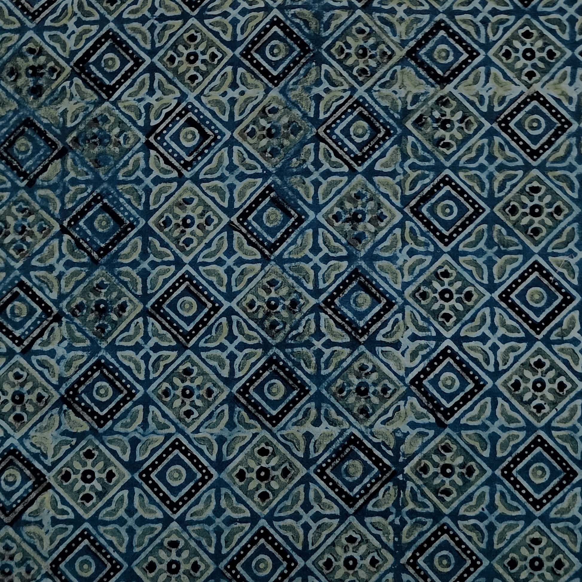 Pure Cotton Ajrak Blue With Squares And Flowers Checks Motifs Hand Blo ...