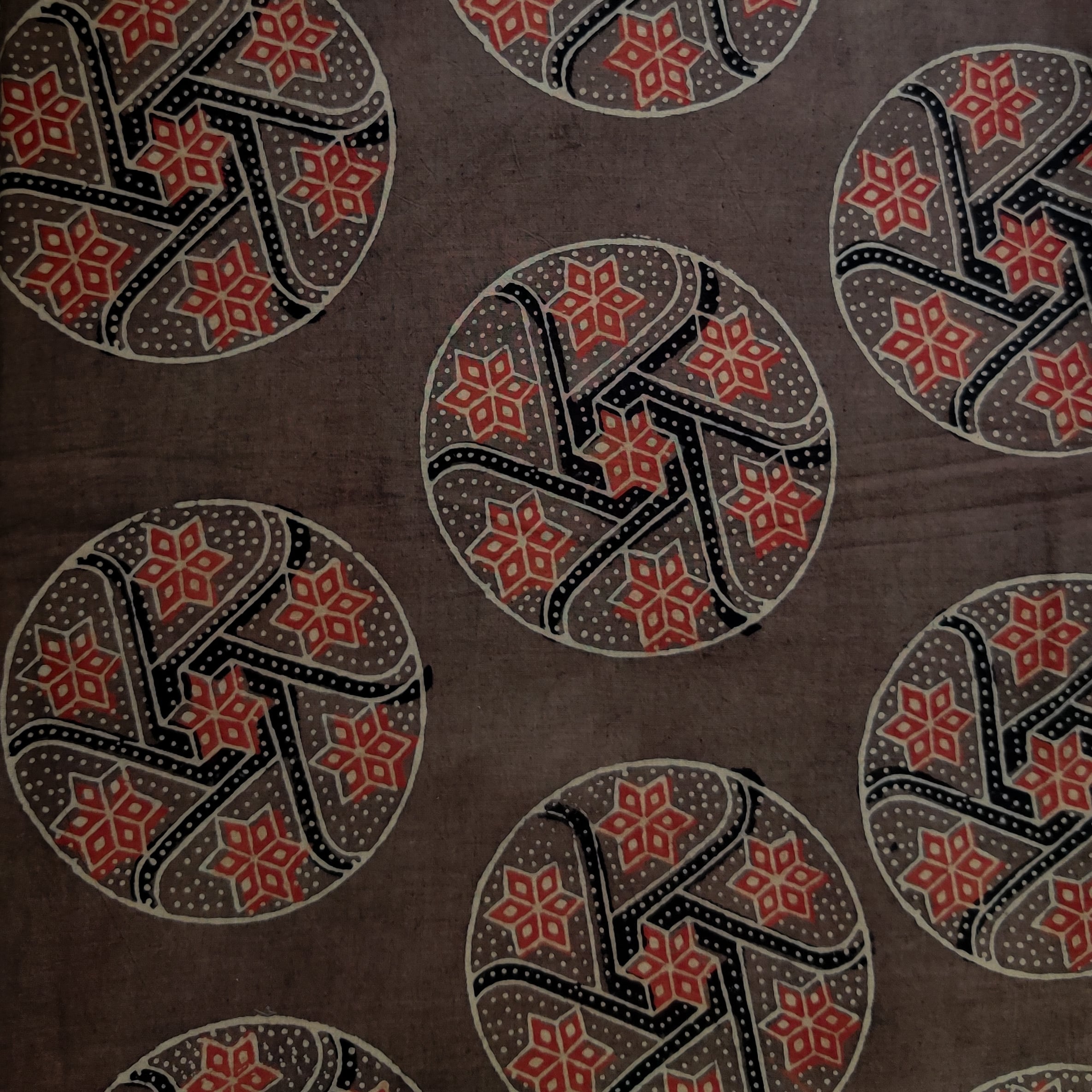 Pure Cotton Ajrak Brown With Big Chakra Hand Block Print Fabric – Sanskruti