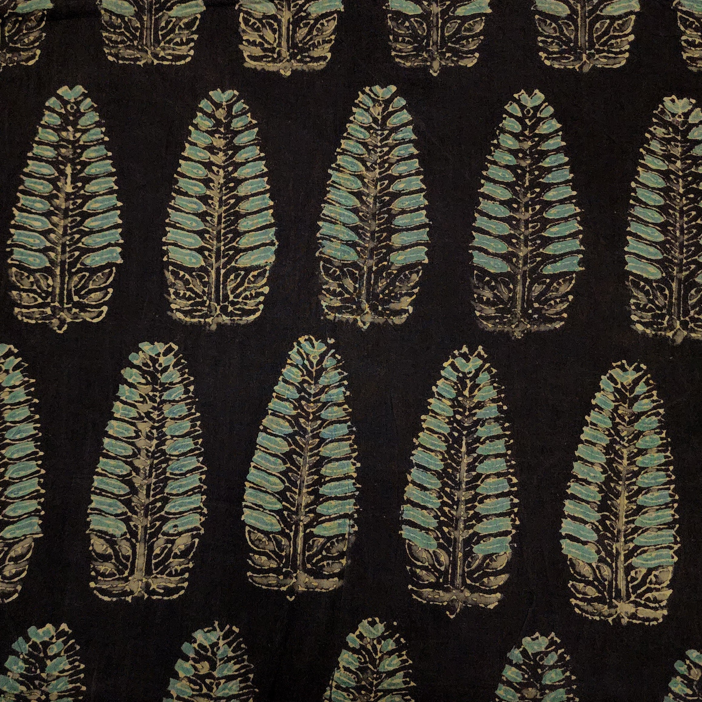 Pure Cotton Ajrak Brown With Blue Pine Cone Motif Hand Block Print Fab ...