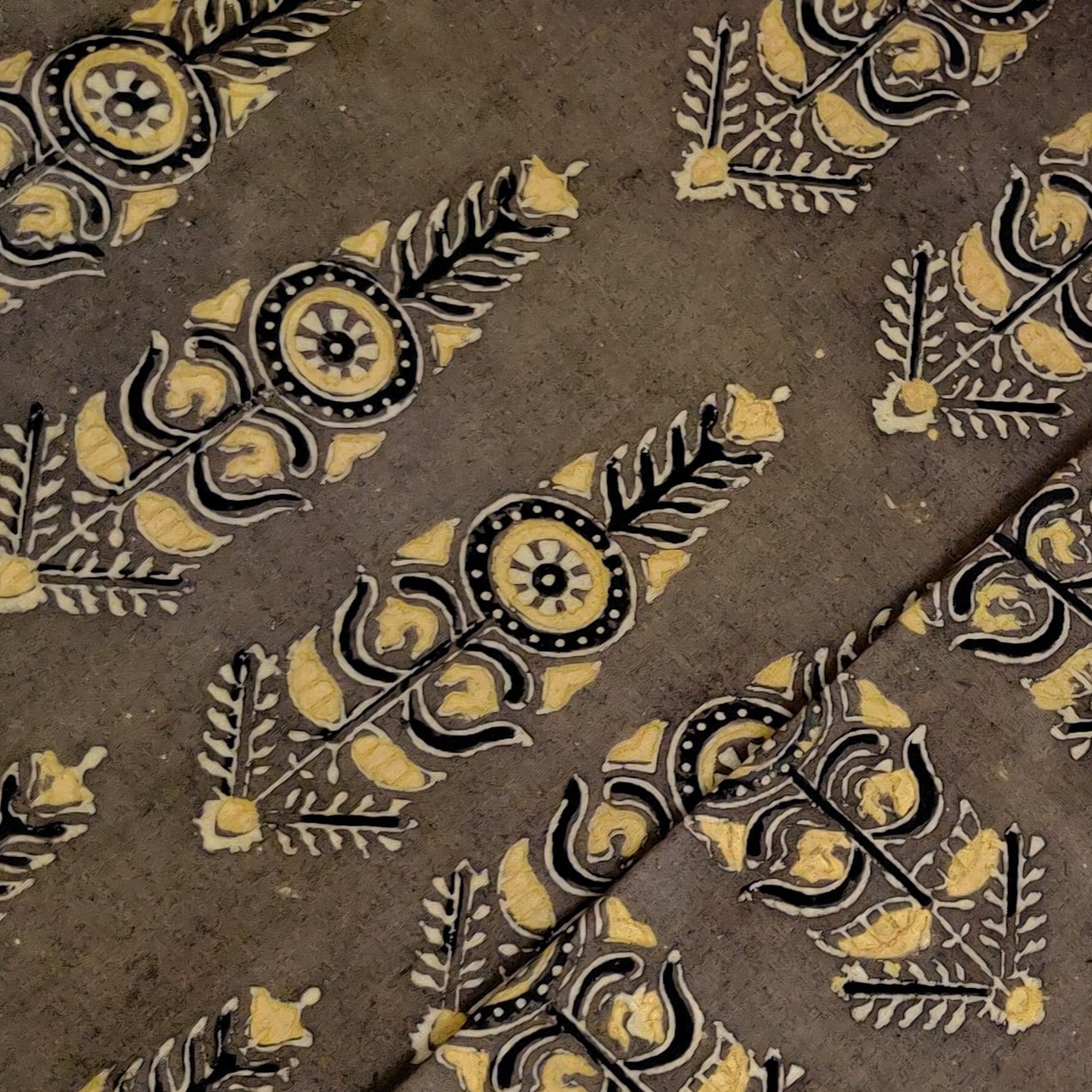Pure Cotton Ajrak Brown With Cream And Black Tribal Long Motifs Hand B ...