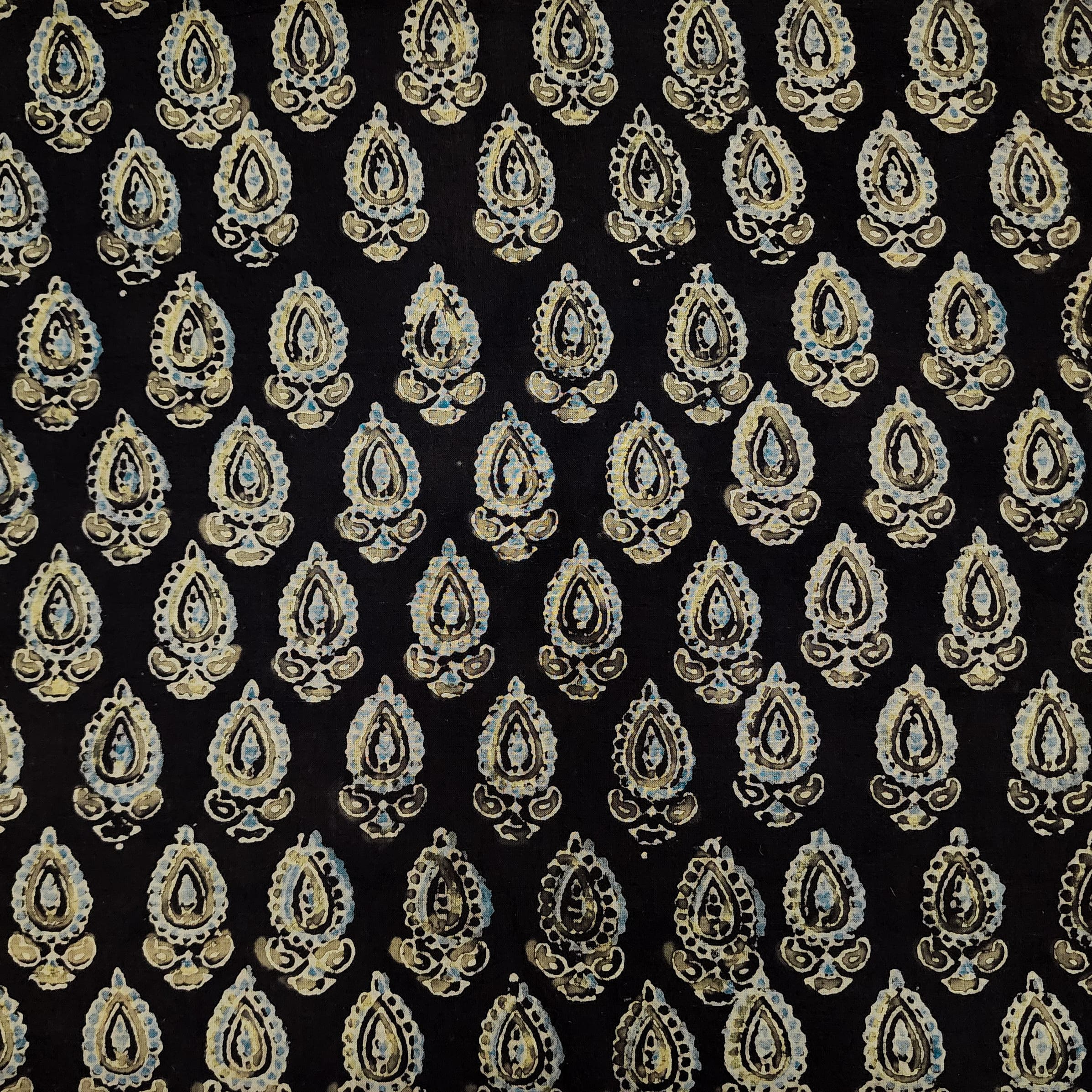 Pure Cotton Ajrak Brown With Leaf Plant Motif Hand Block Print Fabric ...