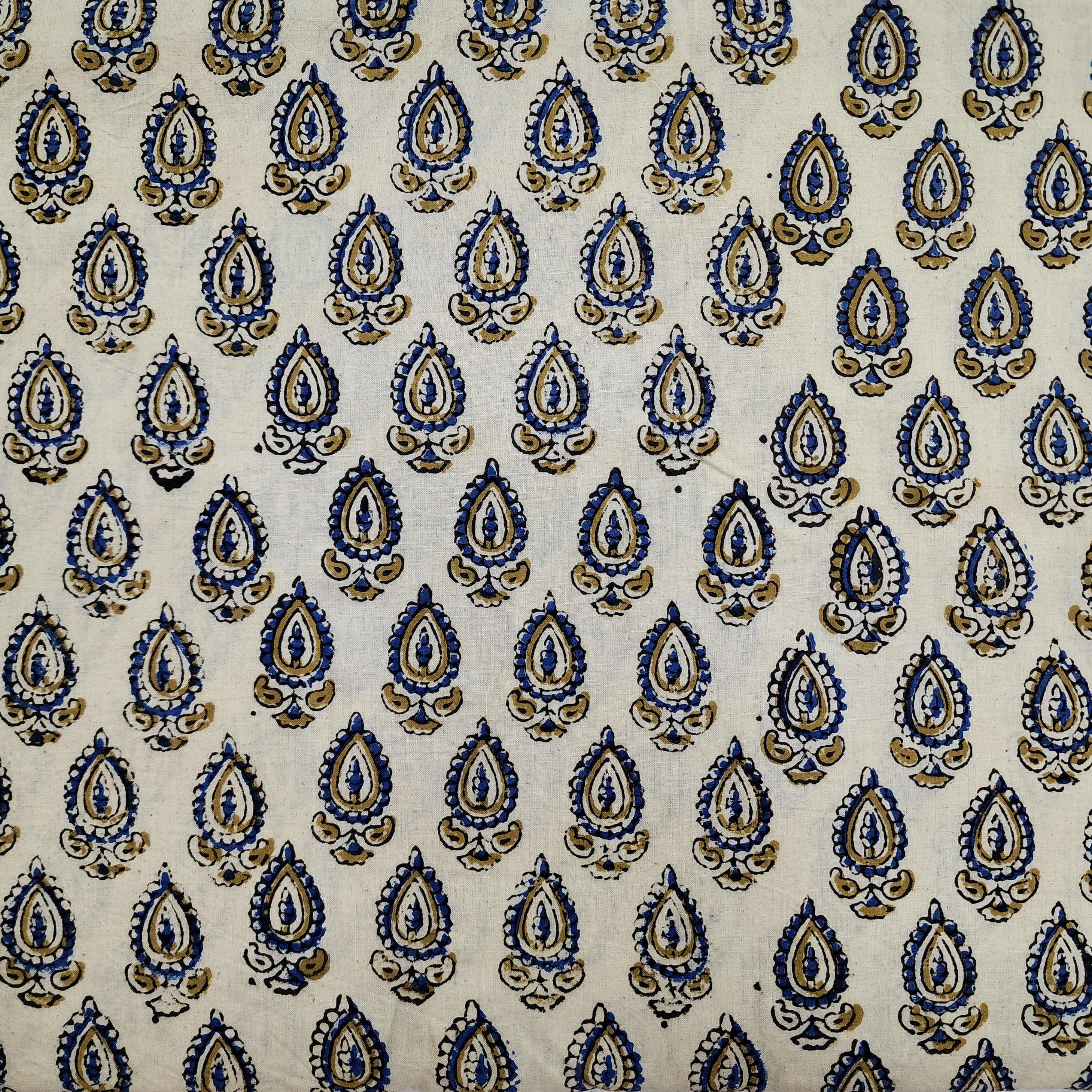Pure Cotton Ajrak Cream With Leaf Plant Motif Hand Block Print Fabric ...