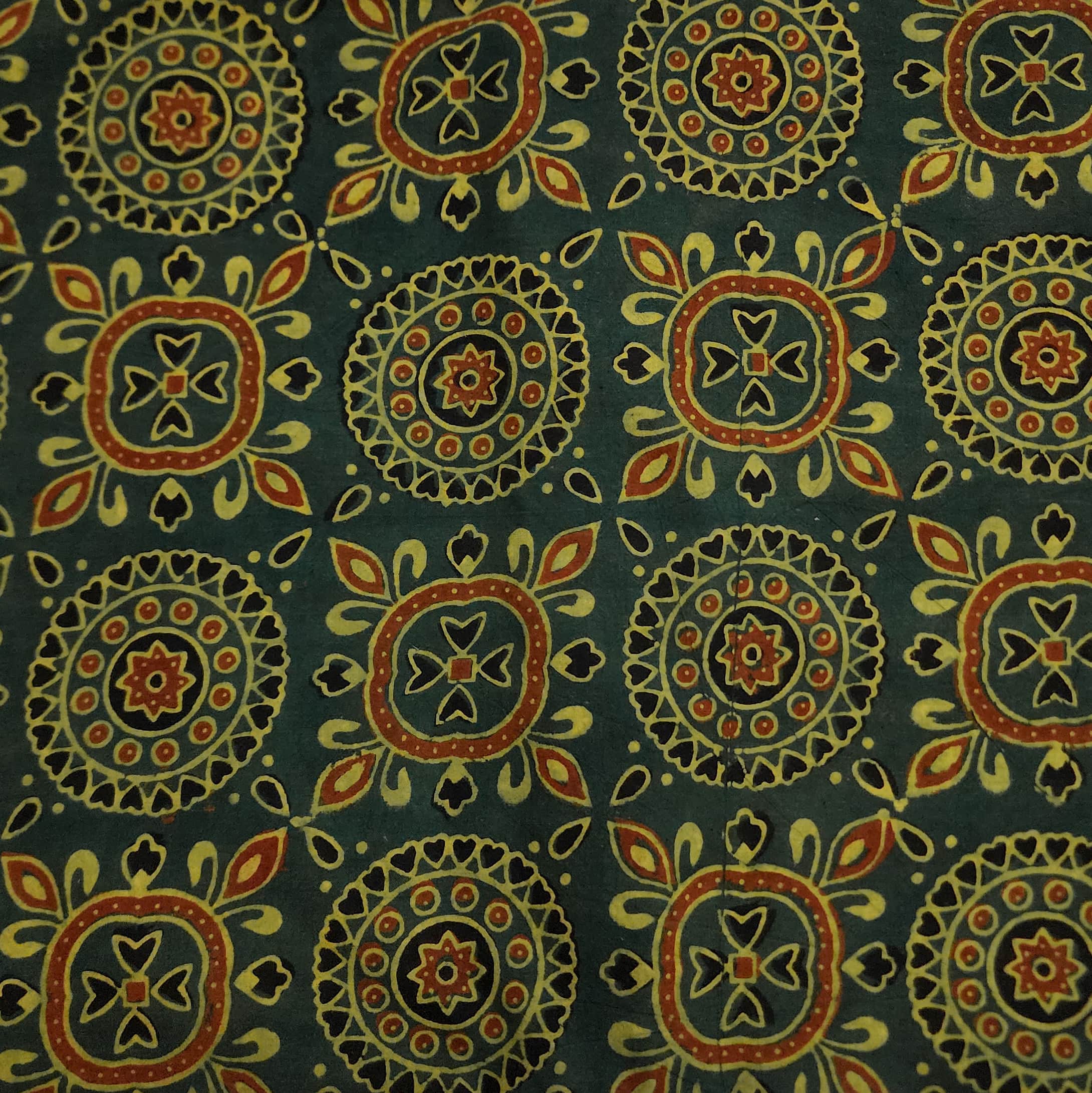 Pure Cotton Ajrak Green With Chakra And Flower Star Mehendi Design Han ...