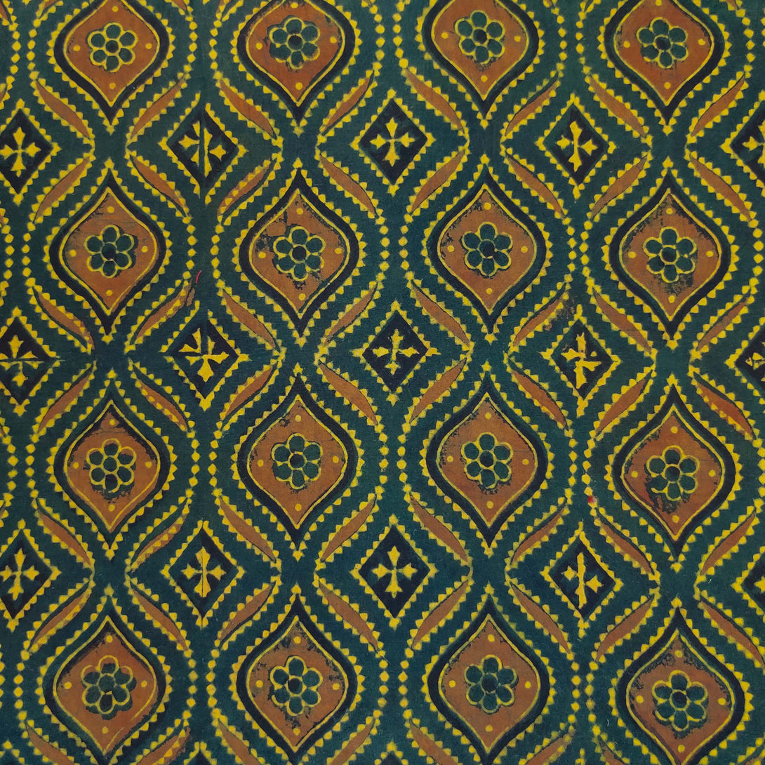 Pure Cotton Ajrak Green With Wobbly All Over Pattern Hand Block Print ...