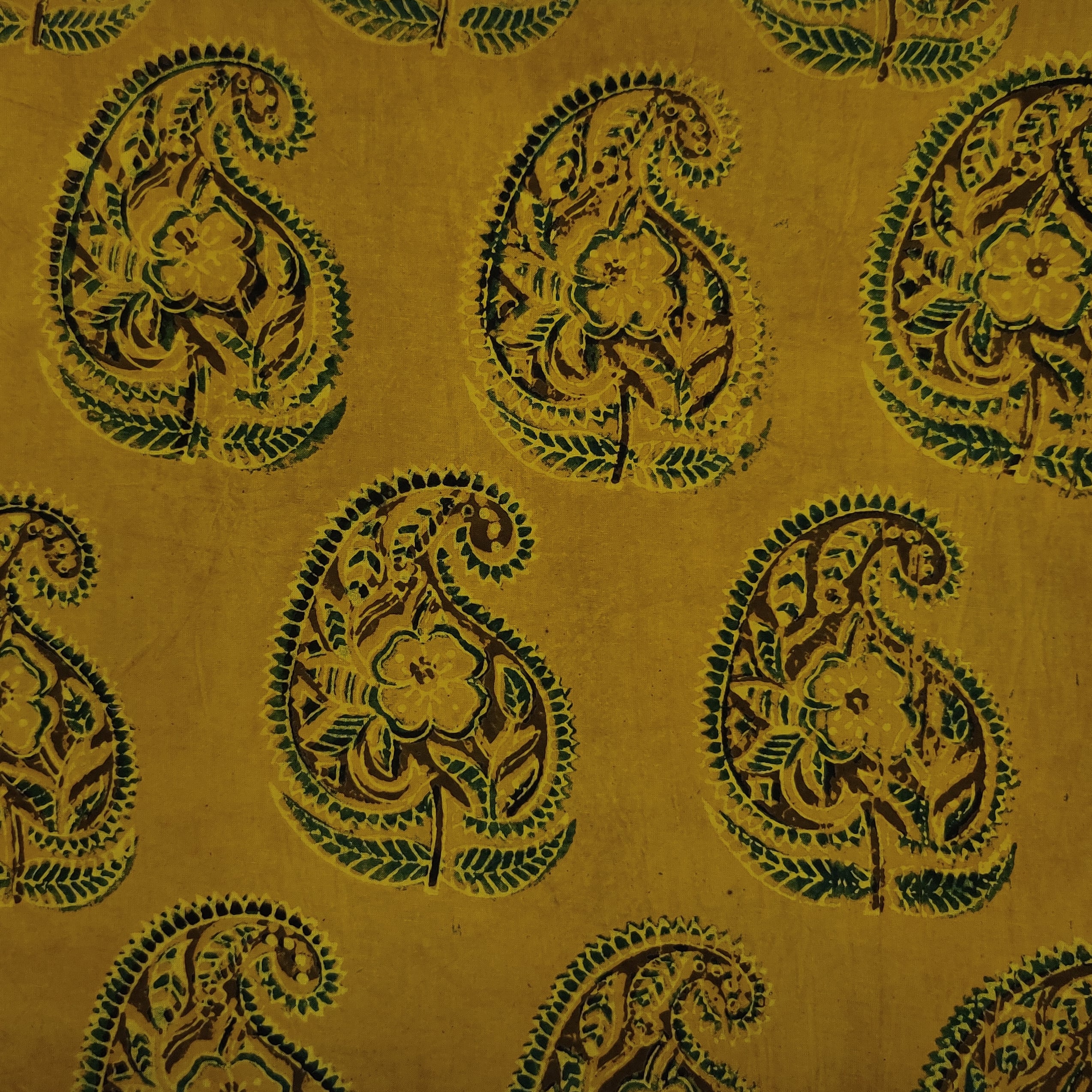 Pure Cotton Ajrak Haldi Dyed With Big Kairi Hand Block Print Fabric ...