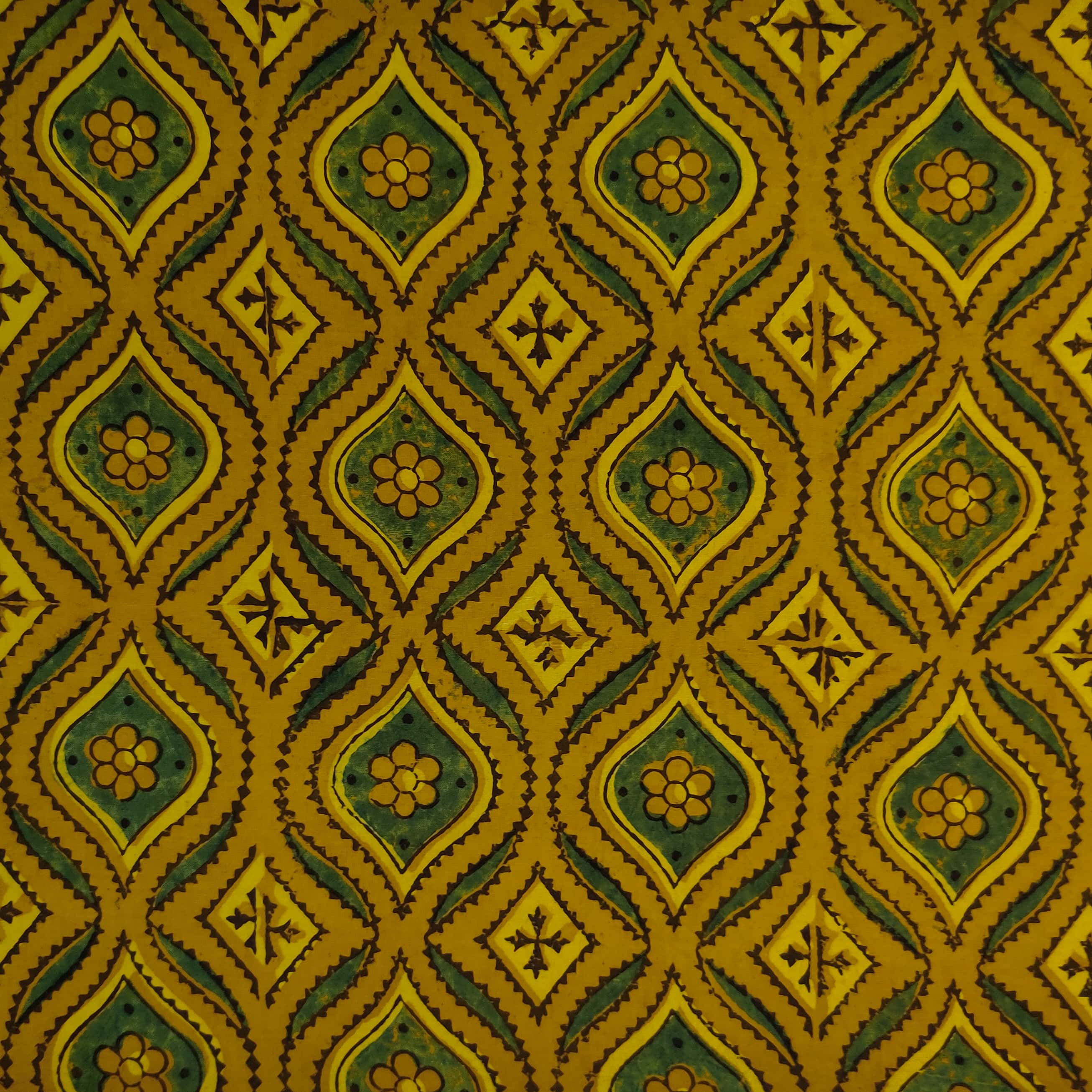 Pure Cotton Ajrak Haldi Dyed With Green Yellow Black All Over Pattern ...