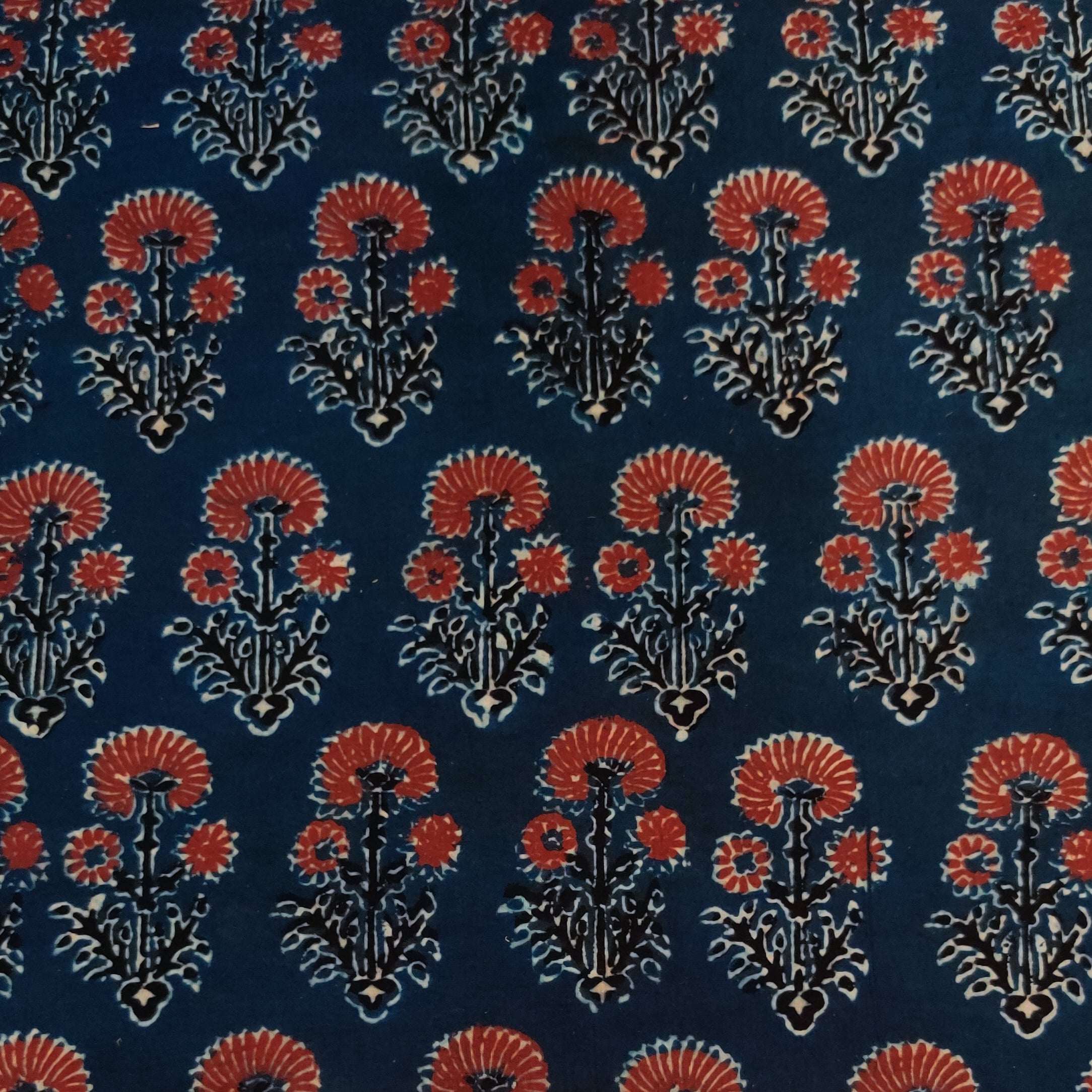 Pure Cotton Ajrak Persian Blue With Ajrak Motif Hand Block Print Fabri ...